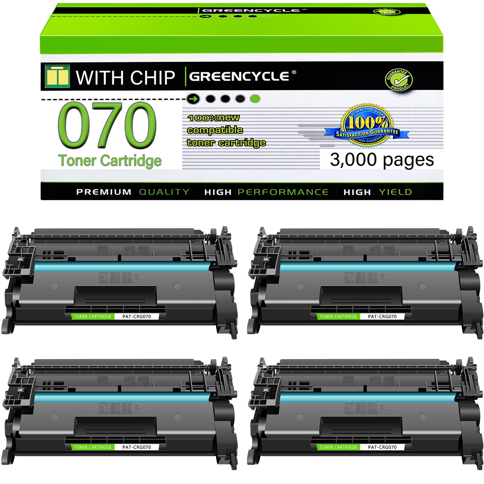 GREENCYCLE 4 Pack Compatible for Canon 070 CRG070 CRG-070 Black Toner ...