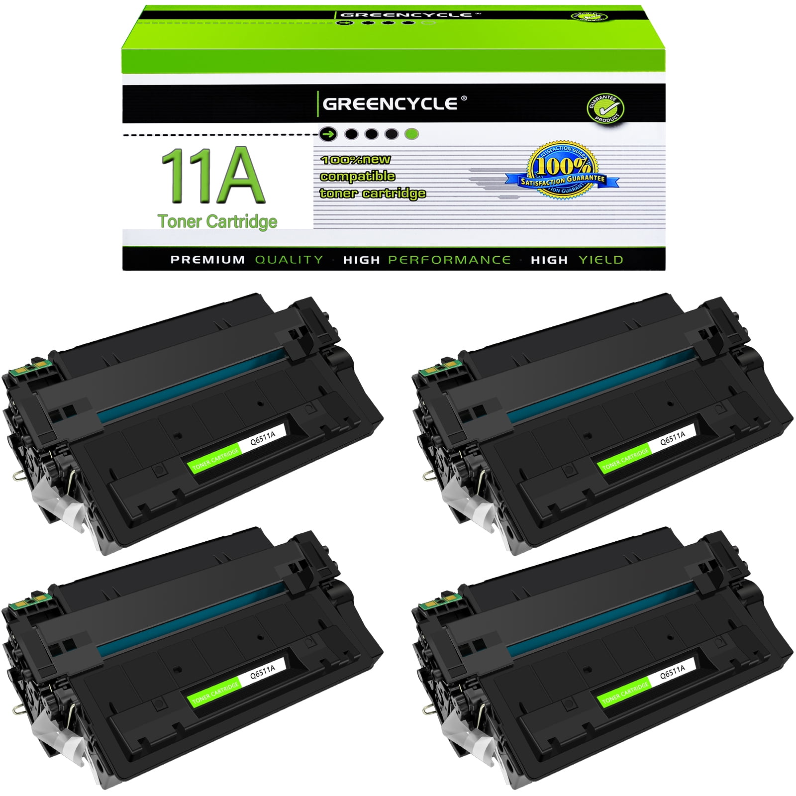 GREENCYCLE 4 Pack Compatible for HP 11A Q6511A Black Toner Cartridge ...