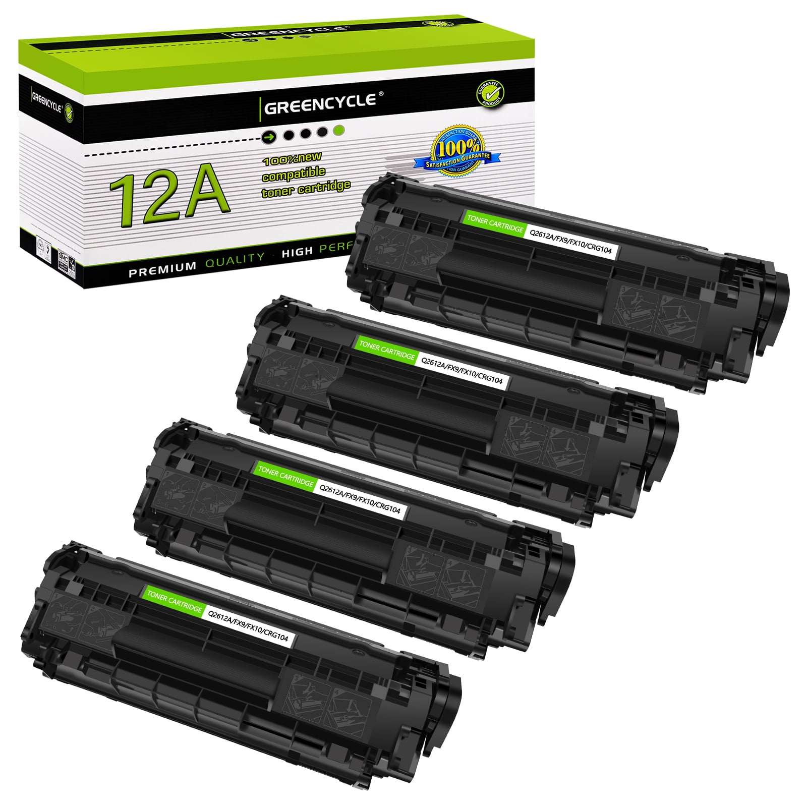 GREENCYCLE 4 Pack Compatible for HP 12A Q2612A Black Toner Cartridge ...