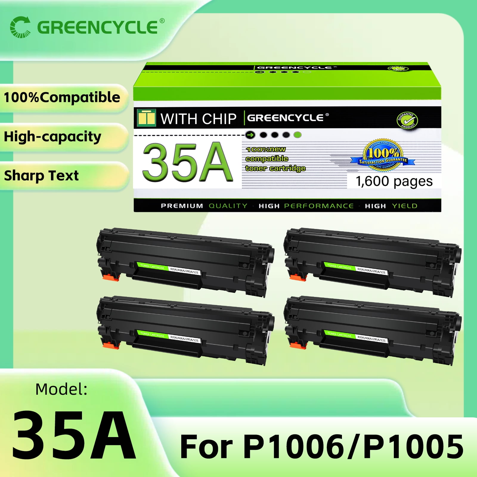 GREENCYCLE 4 Pack Compatible for HP 35A CB435A Black Toner Cartridge ...