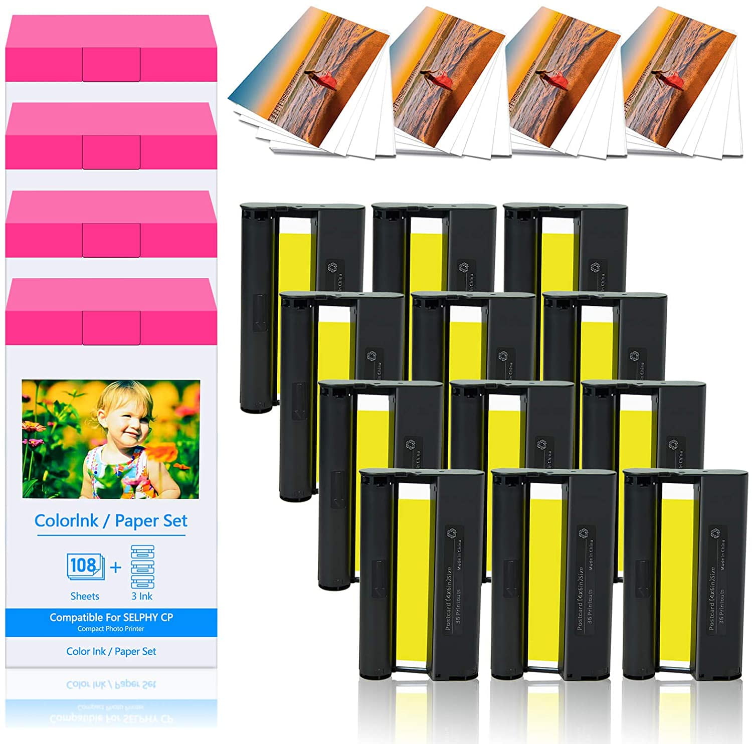 GREENCYCLE 4 Set Compatible for Canon KP-108IN Ink/Paper SELPHY CP1300 ...