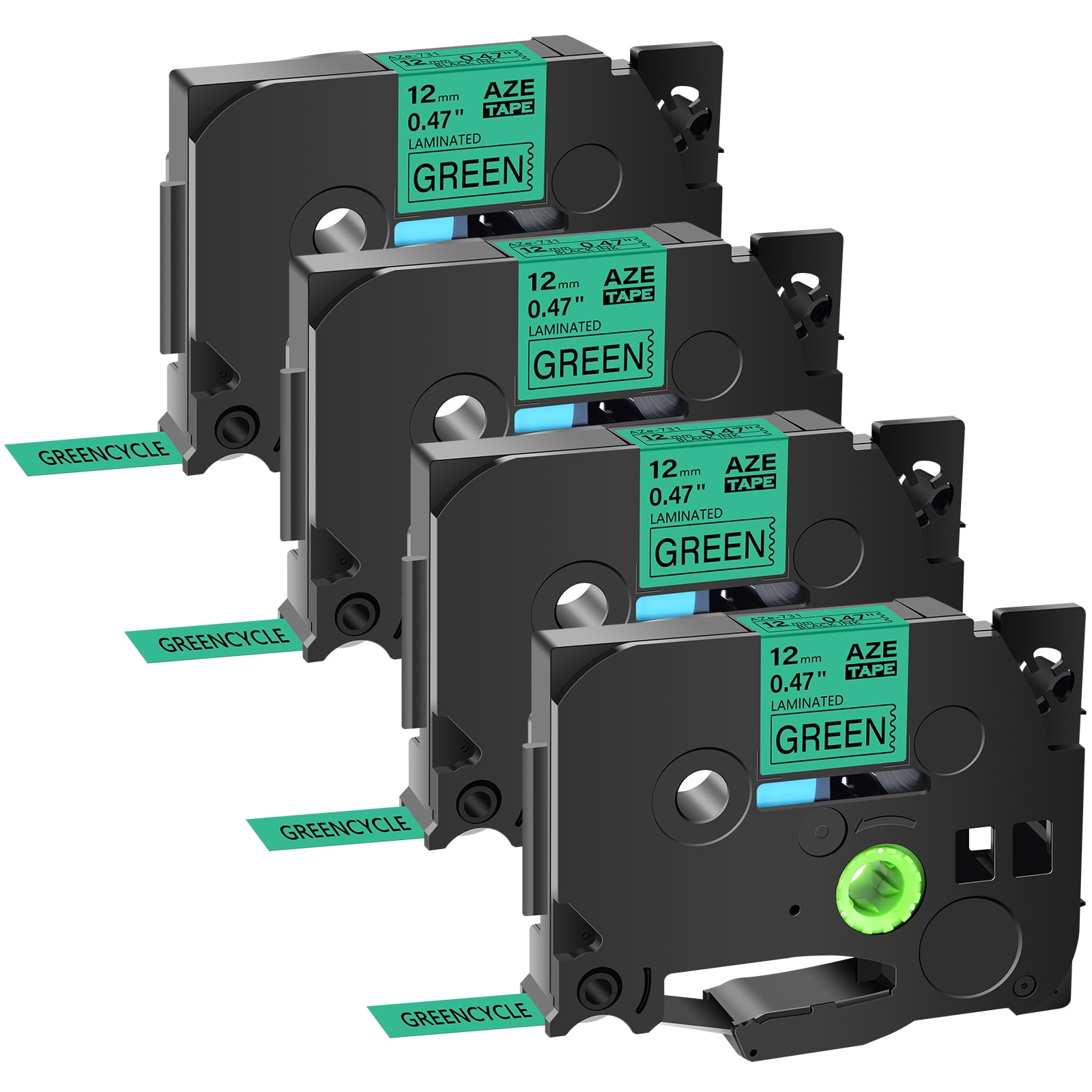 GREENCYCLE 4PK Compatible for Brother P-touch Black on Green 12mm TZ ...