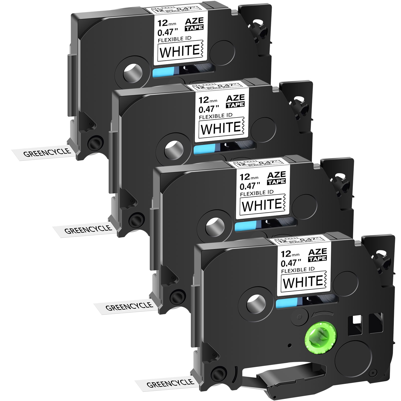 GREENCYCLE 4PK Compatible for Brother P-touch 12mm x 8m Black on White ...