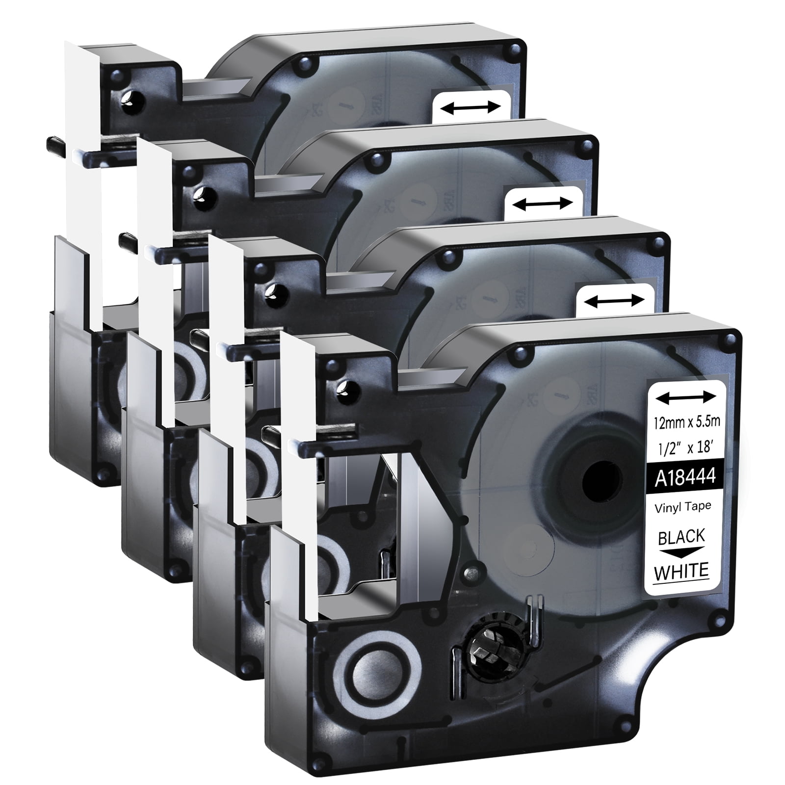 GREENCYCLE 4PK Compatible for DYMO 18444 12mm 5.5m Black on White Vinyl ...