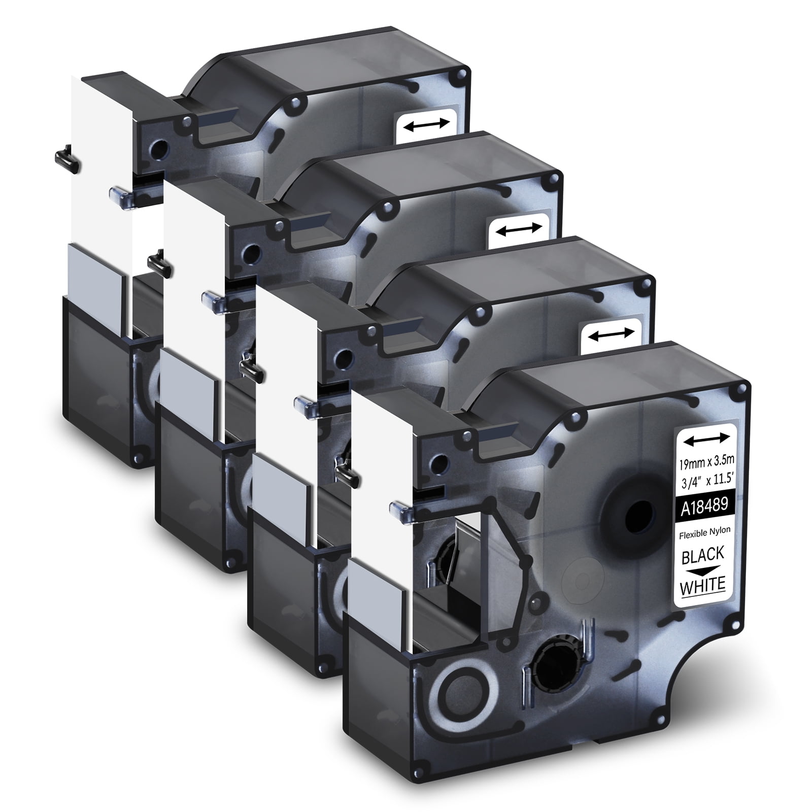 GREENCYCLE 4PK Industrial Flexible Nylon Label Tape Compatible for Dymo 18489 Black on White ...