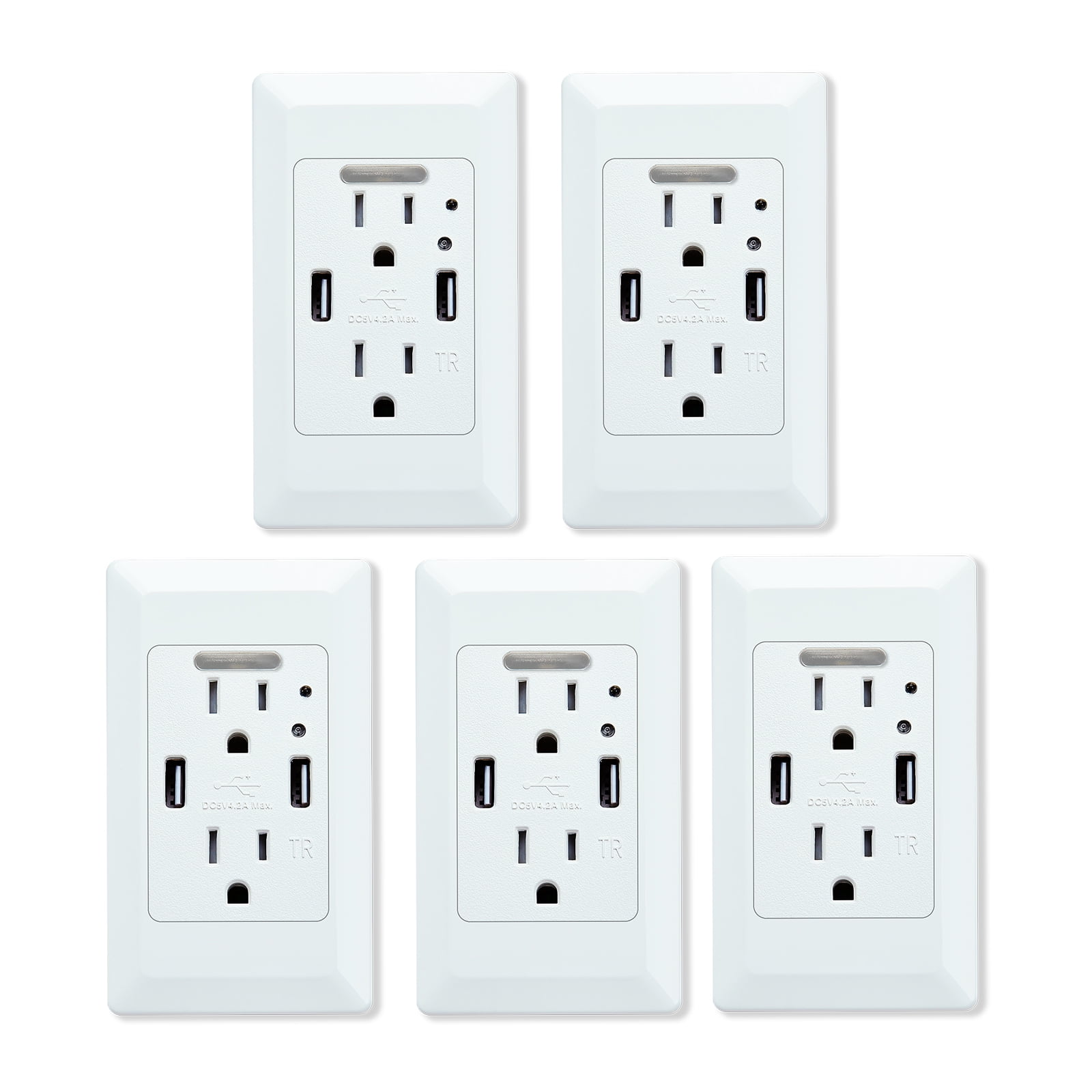 GREENCYCLE 5 Pack 4.2A Smart High Speed Dual USB Charger Wall Outlet ...