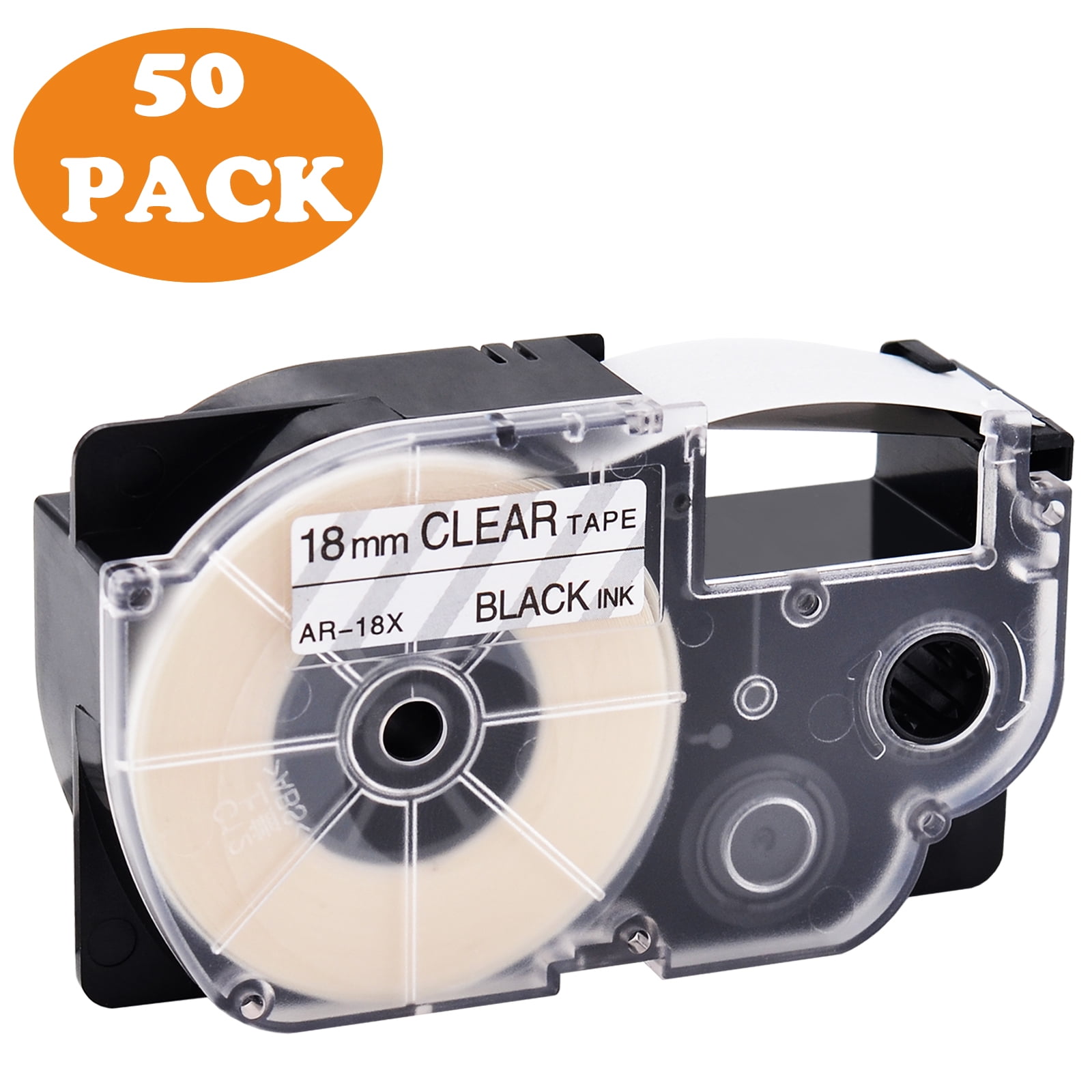 GREENCYCLE 50 Pack Compatible for Casio XR-18X XR-18X2S Black on Clear ...