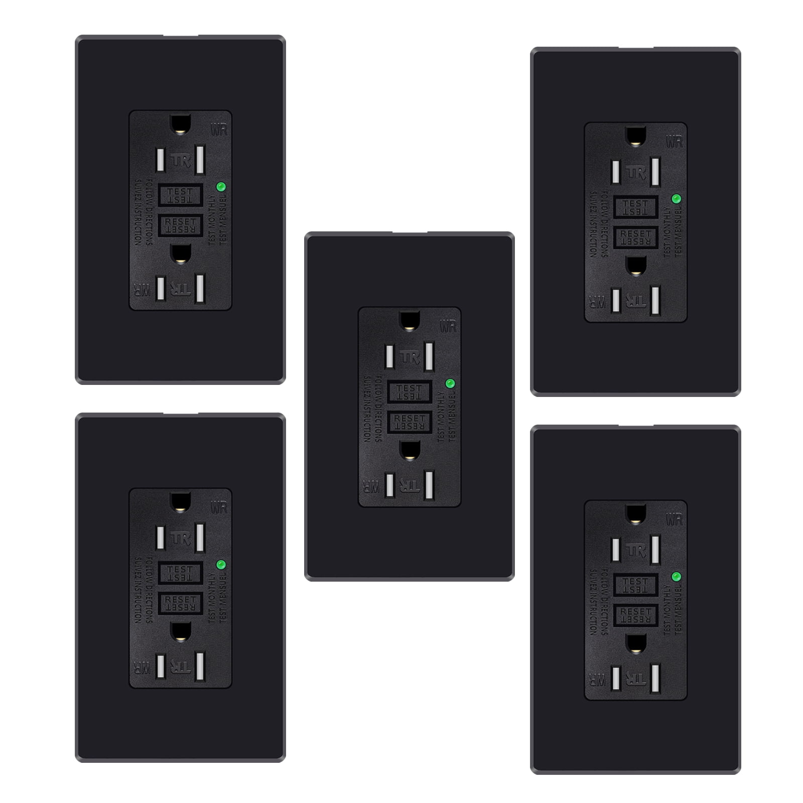 GREENCYCLE 5PK 15A / 125V Tamper Resistant Weather Resistant GFCI ...