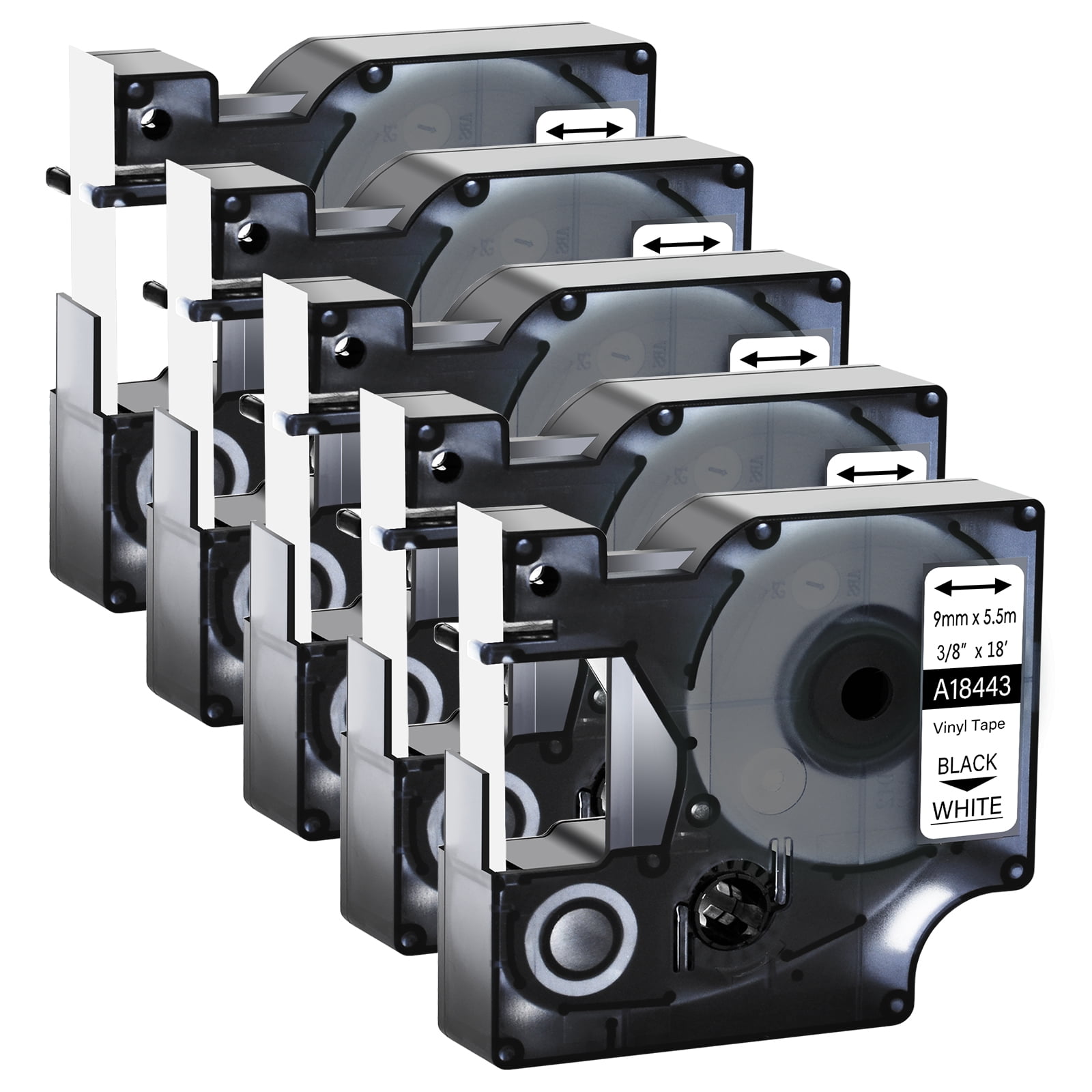 GREENCYCLE 5PK 9mm 5.5m Black on White Vinyl Label Tape Compatible for Dymo 18443 Rhino 1000 ...
