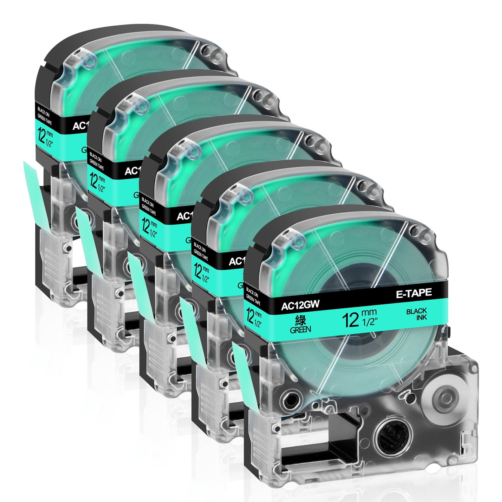 GREENCYCLE 5PK Black on Green Label Tape Compatible for EPSON LK-4GBP ...