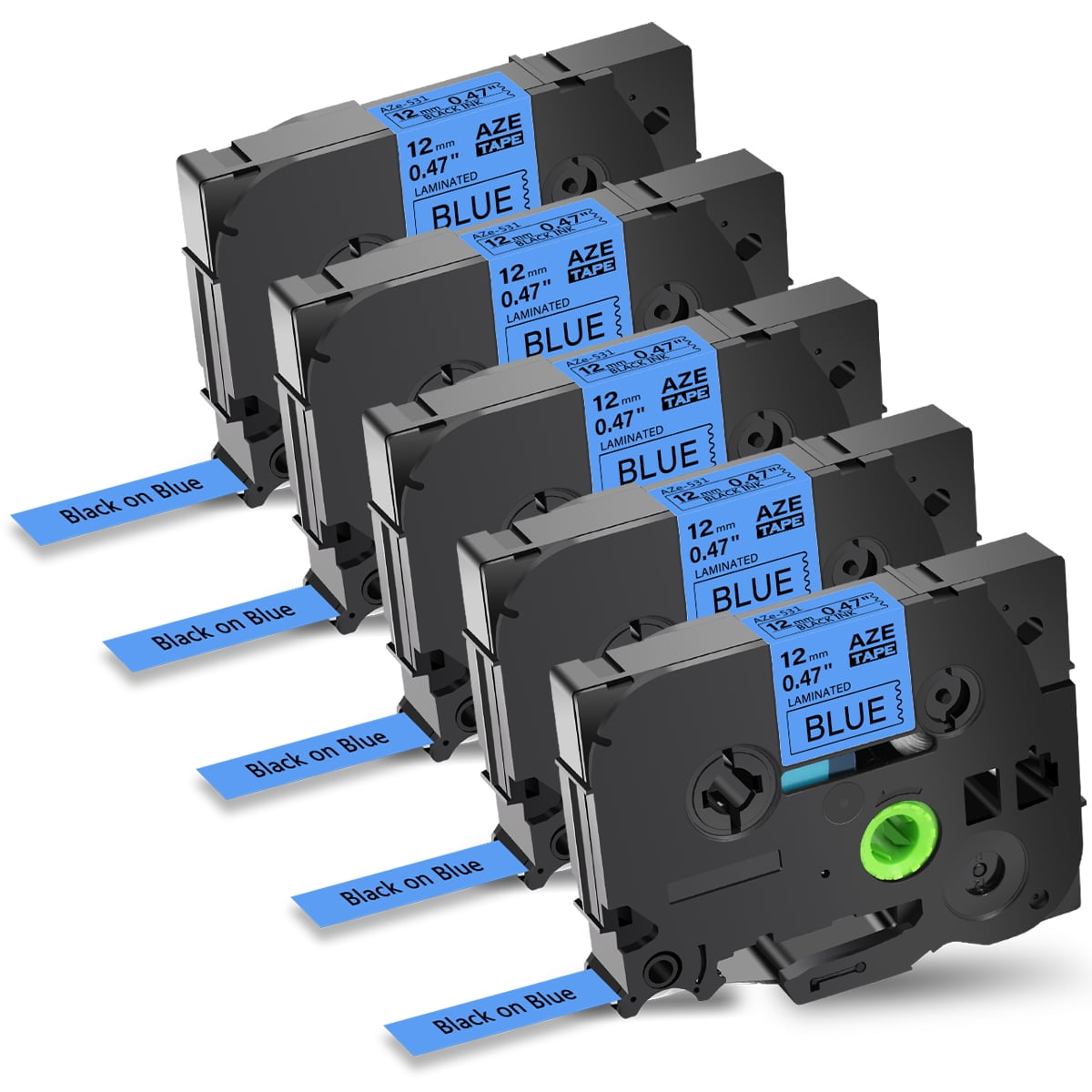 GREENCYCLE 5PK Compatible for Brother P-touch Black on Blue 12mm TZ TZe ...