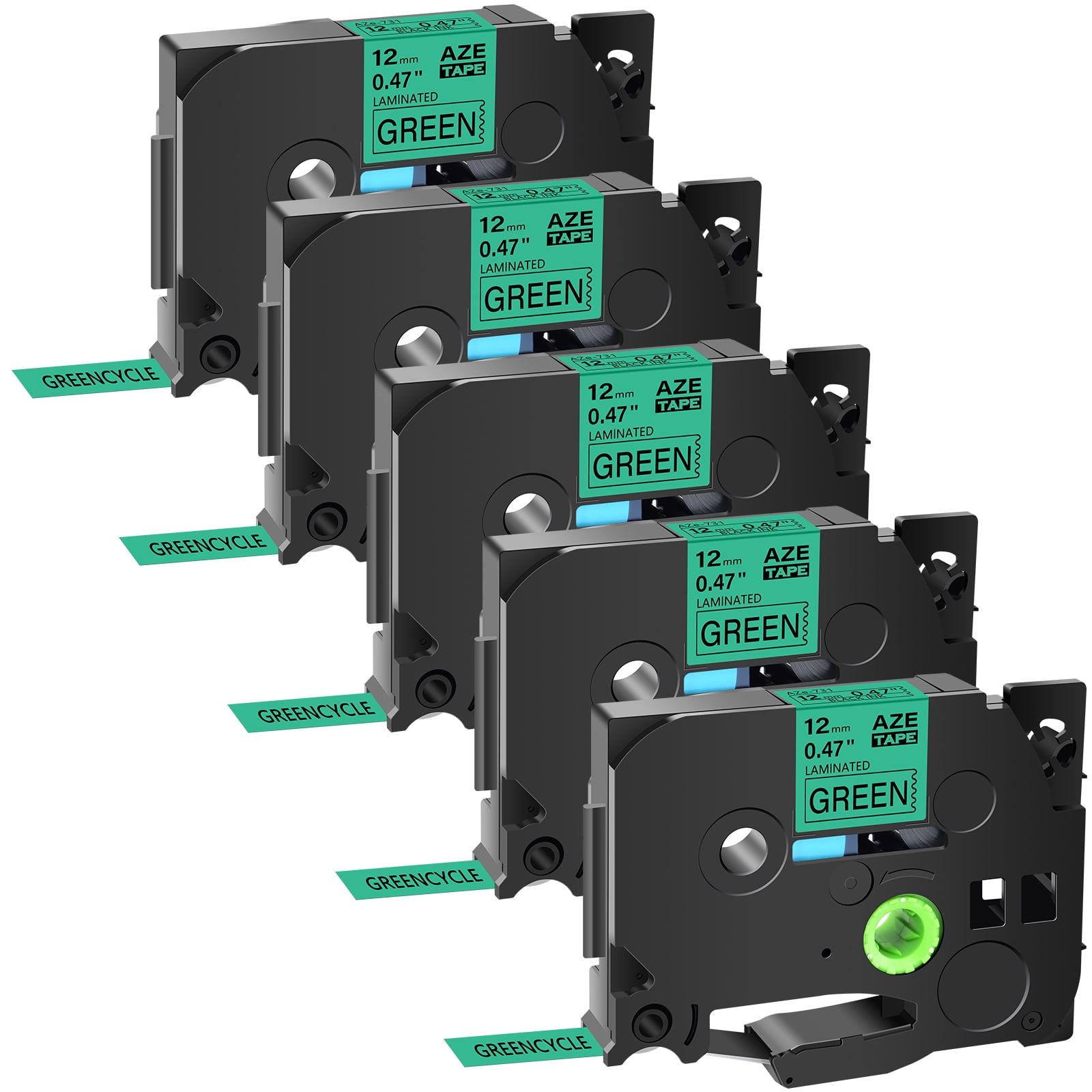 GREENCYCLE 5PK Compatible for Brother P-touch Black on Green 12mm TZ ...