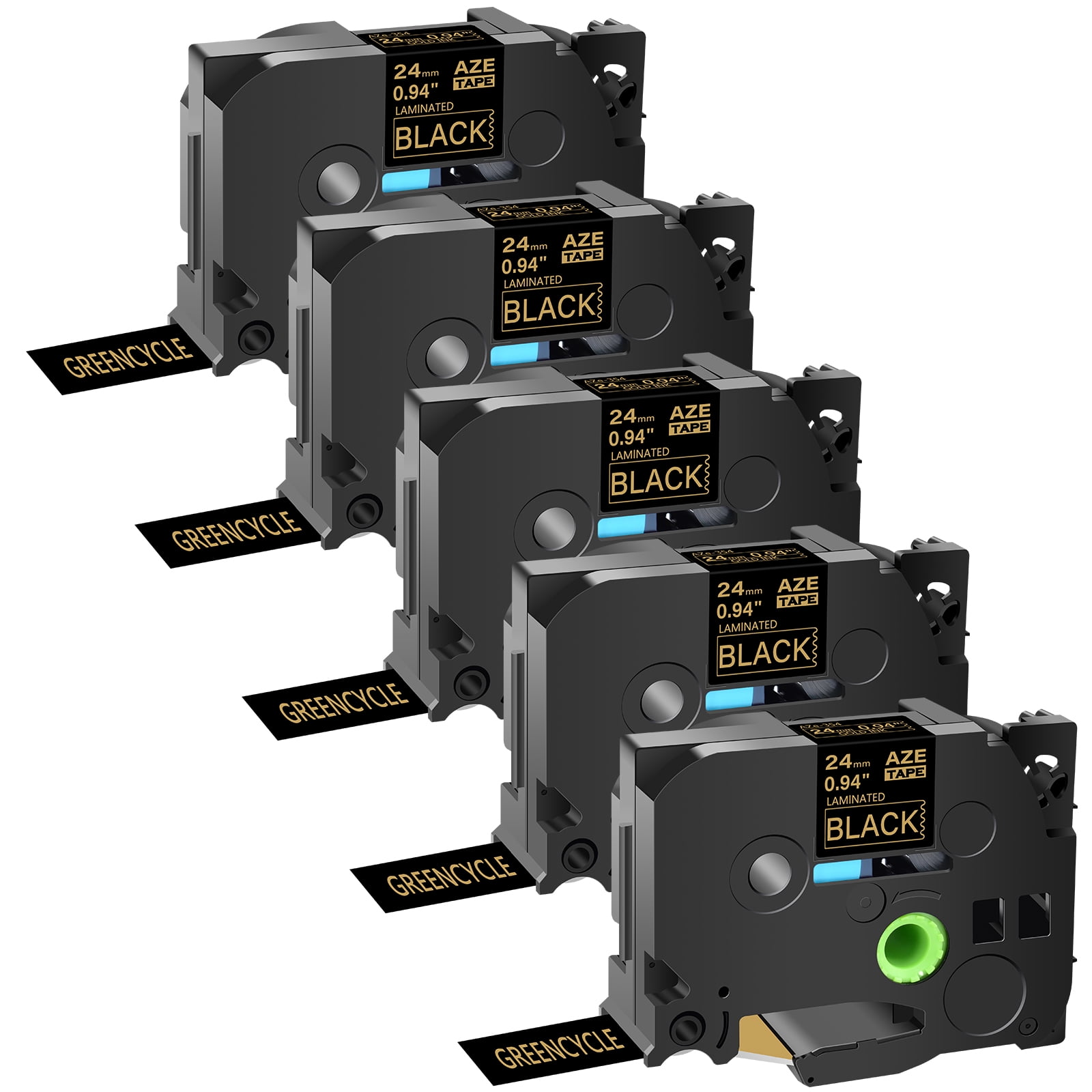 GREENCYCLE 5PK Compatible for Brother P-touch Gold on Black 24mm 8m TZ TZe TZe-354 TZ-354 TZ354 ...