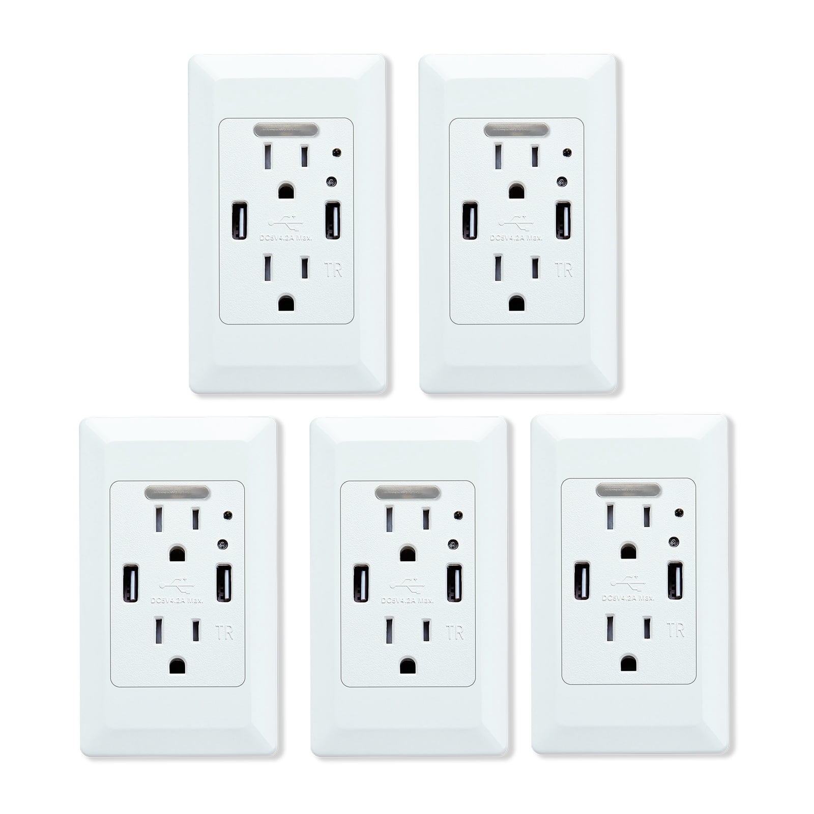 GREENCYCLE 5PK White Dual USB 4.2A Port Electric Wall Charger Power ...
