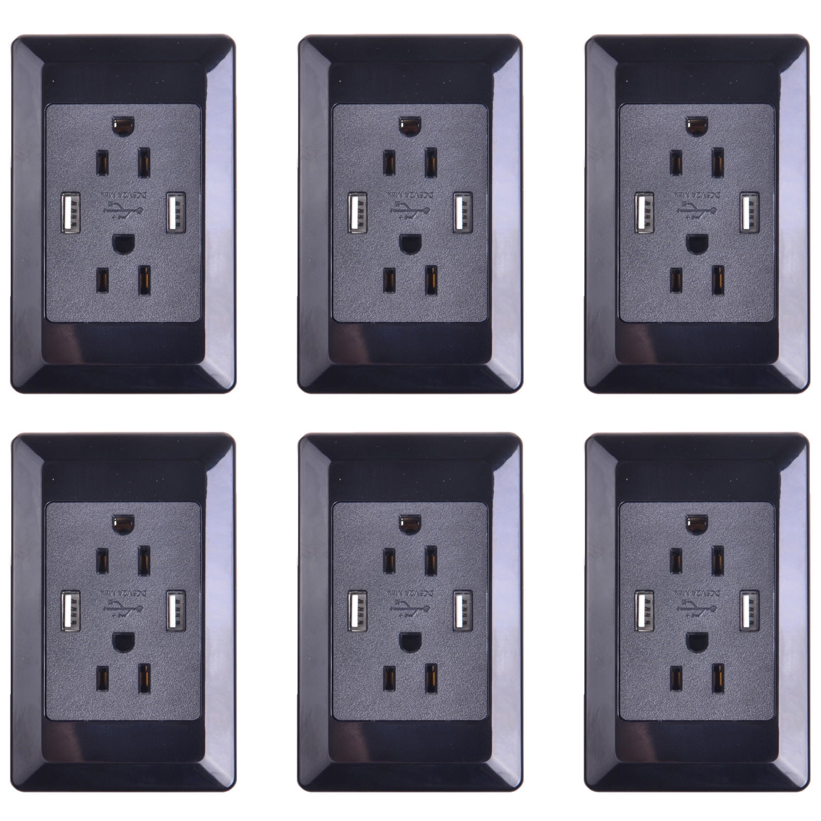 GREENCYCLE 6 Pack 2A Smart Dual USB Charger Wall Plate Outlet Socket ...