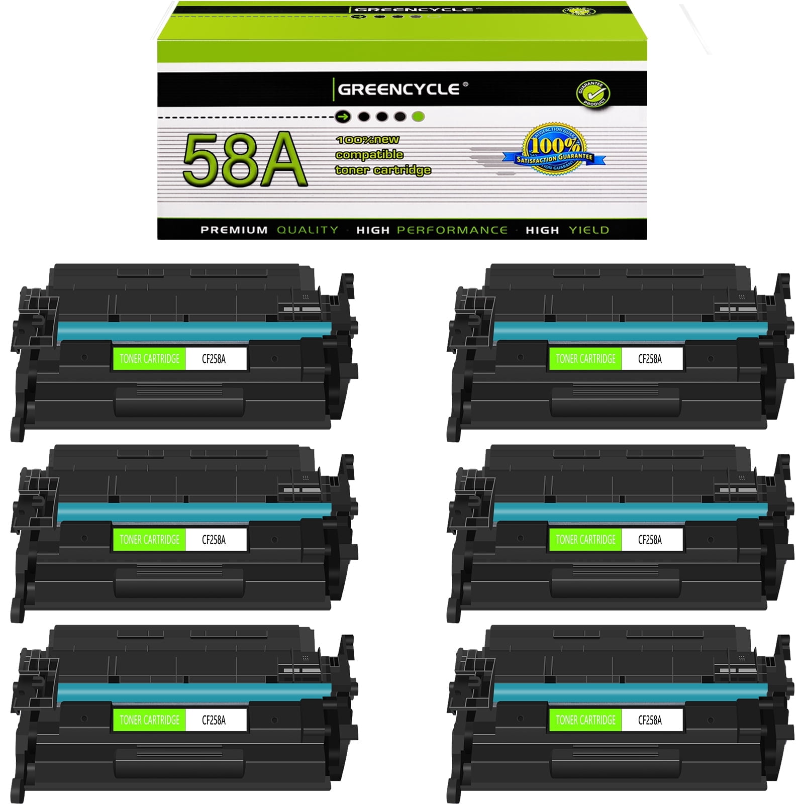 GREENCYCLE 6 Pack CF258A (No Chip) Compatible Black Toner Cartridge ...