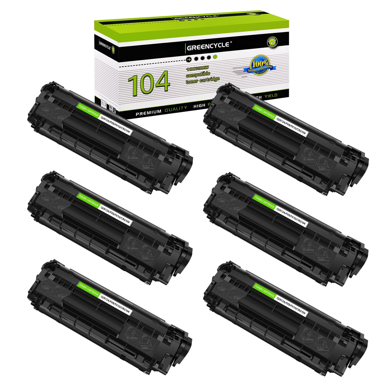 GREENCYCLE 6 Pack CRG104 Compatible Black Toner Cartridge Replacement ...