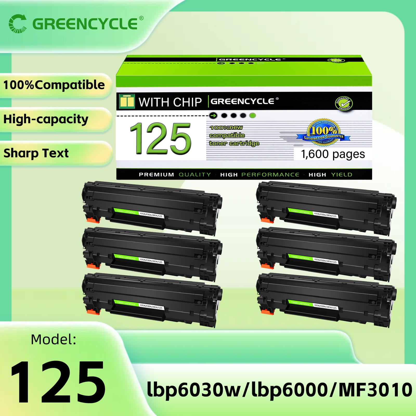 GREENCYCLE 6 Pack CRG125 Compatible Toner Cartridge Replacement for ...
