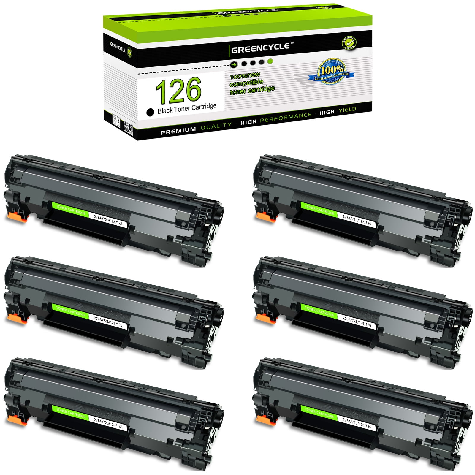 GREENCYCLE 6 Pack CRG126 Compatible Black Toner Cartridge Replacement for Canon 126 CRG-126 High ...