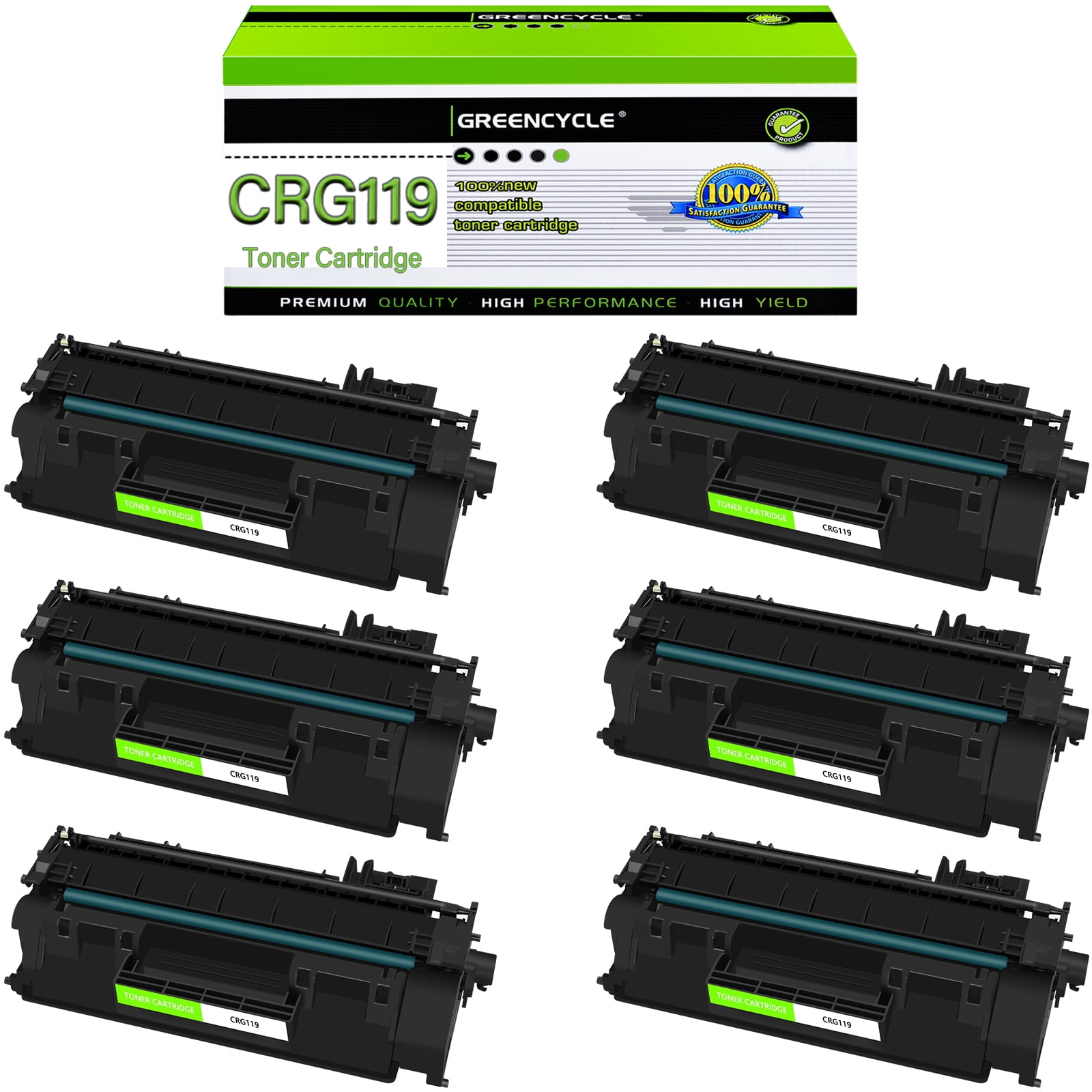 GREENCYCLE 6 Pack Compatible Canon 119 CRG119 Black Toner Cartridge ...