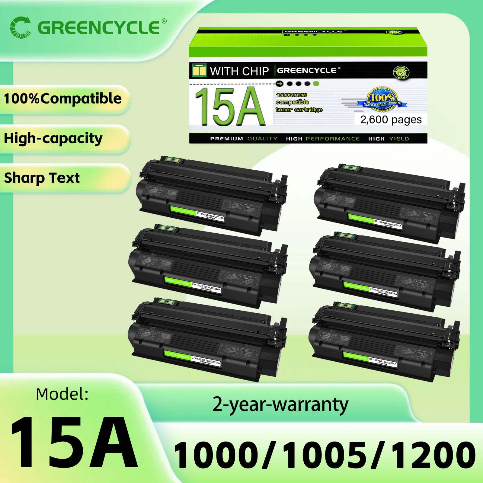 GREENCYCLE 6 Pack Compatible for HP 15A C7115A 13A Q2613A Black Toner ...