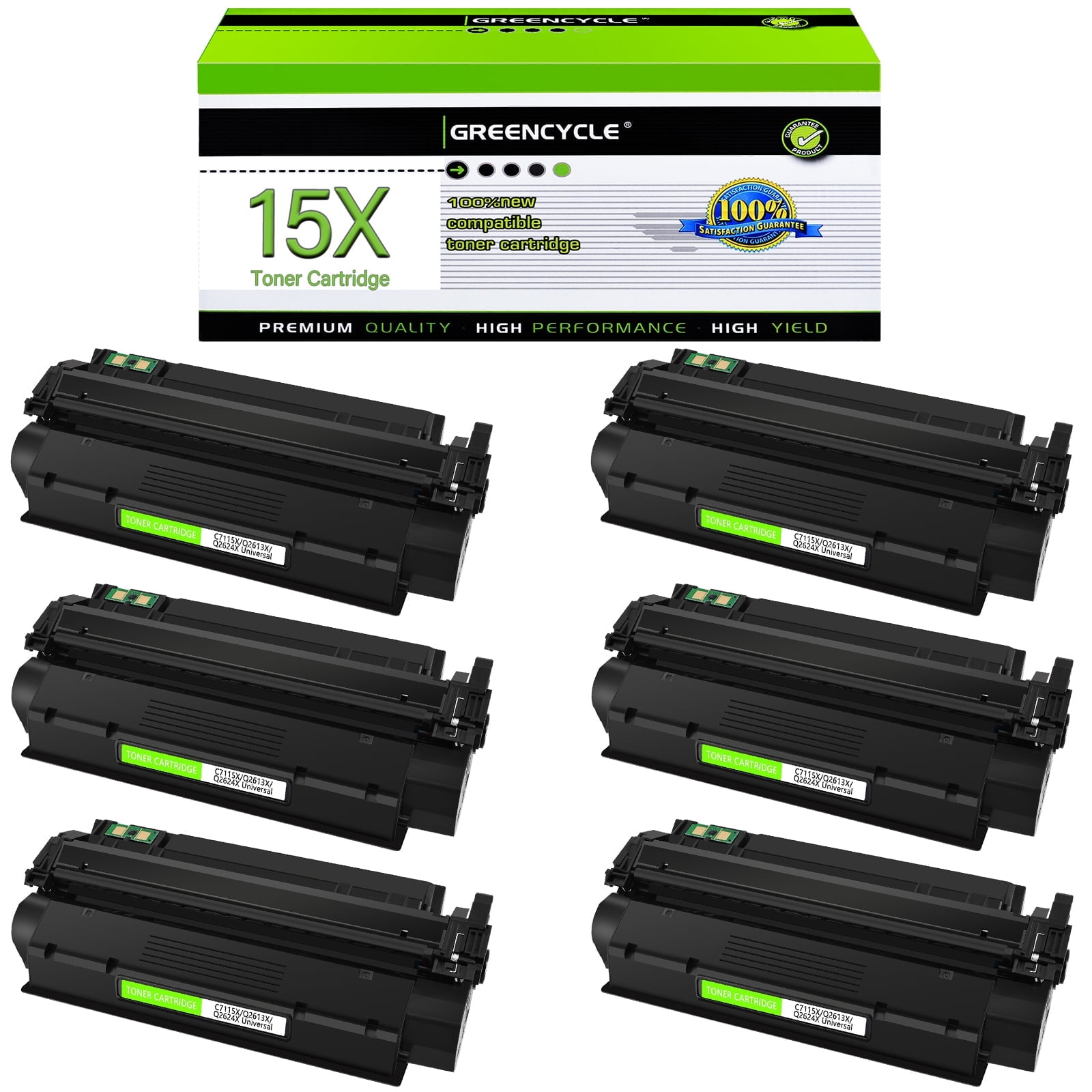 GREENCYCLE 6 Pack Compatible for HP 15X C7115X 15A C7115A 13X Q2613X ...