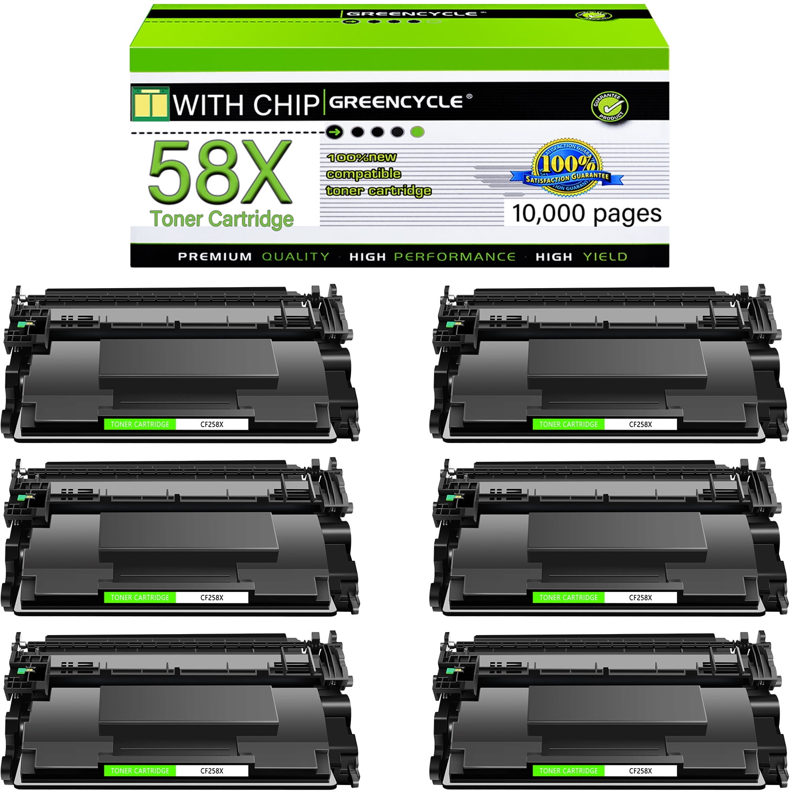 GREENCYCLE 6 Pack Compatible for HP 58X CF258X [WITH CHIP] Black Toner ...