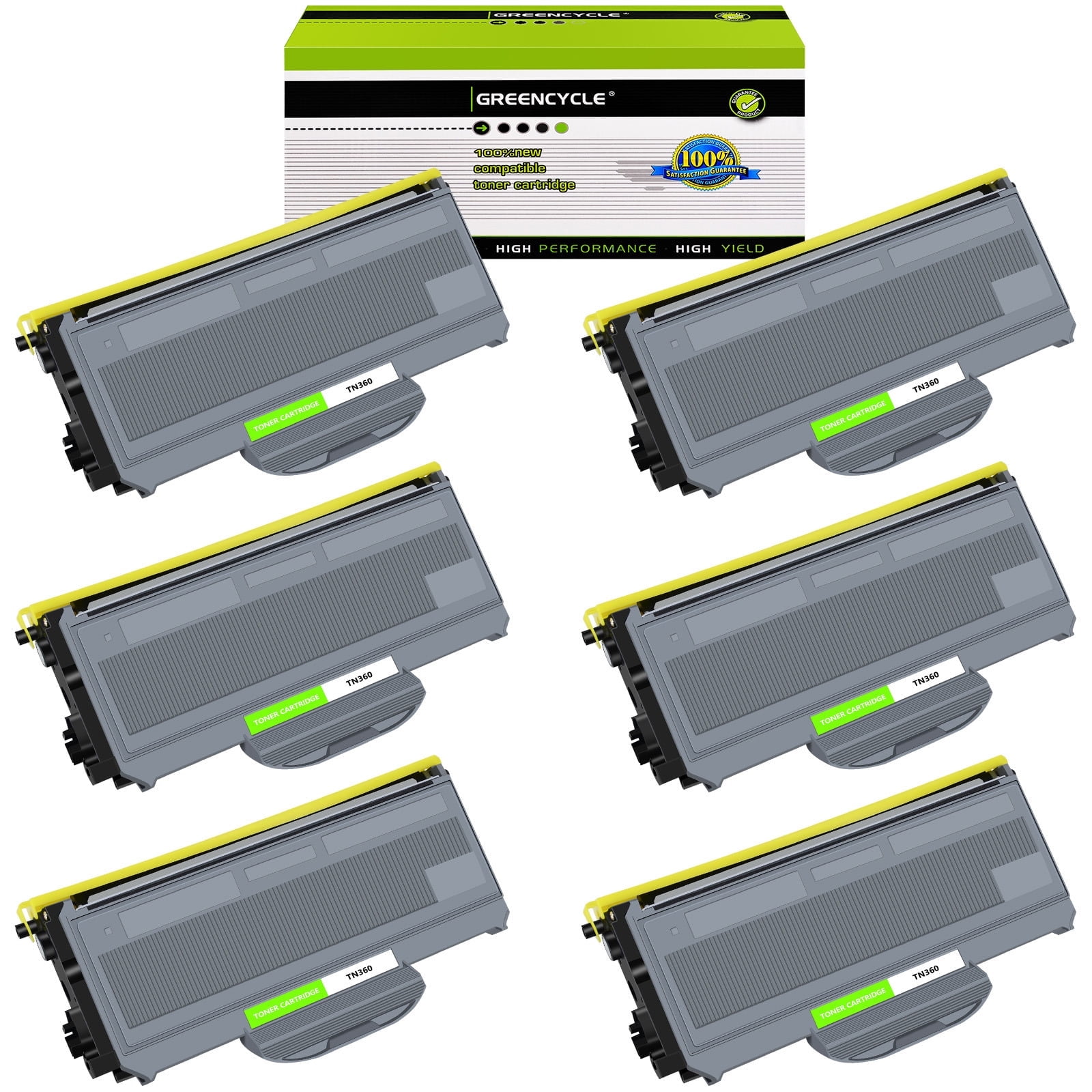 GREENCYCLE 6 Pack Compatible for Brother TN360 TN330 Black Toner ...