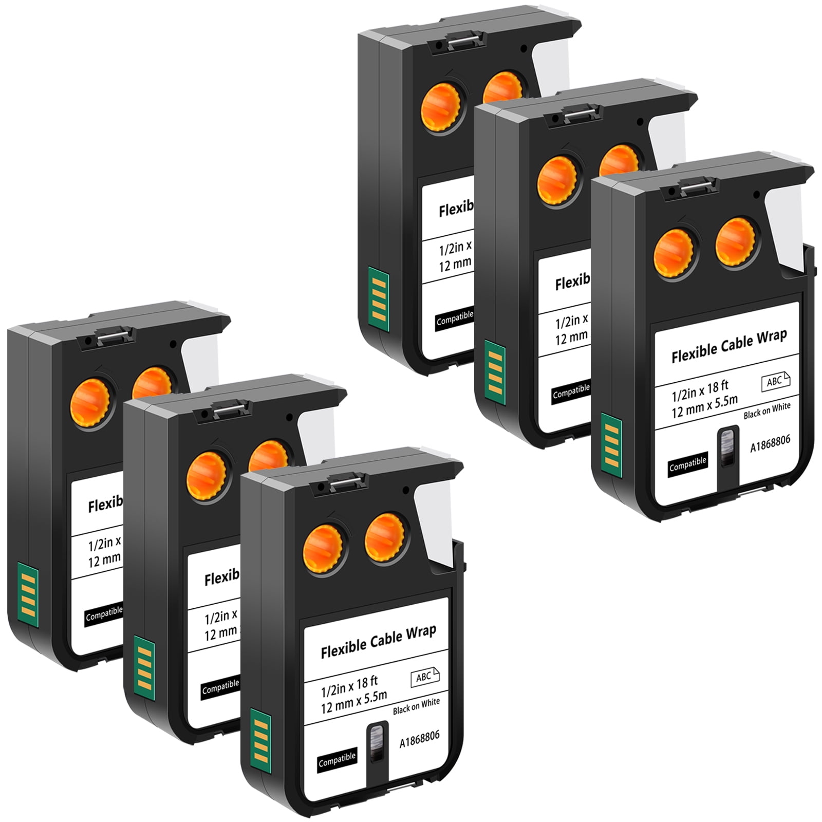 GREENCYCLE 6 Pack Compatible for DYMO XTL 1868806 1/2''x 18ft Black on ...