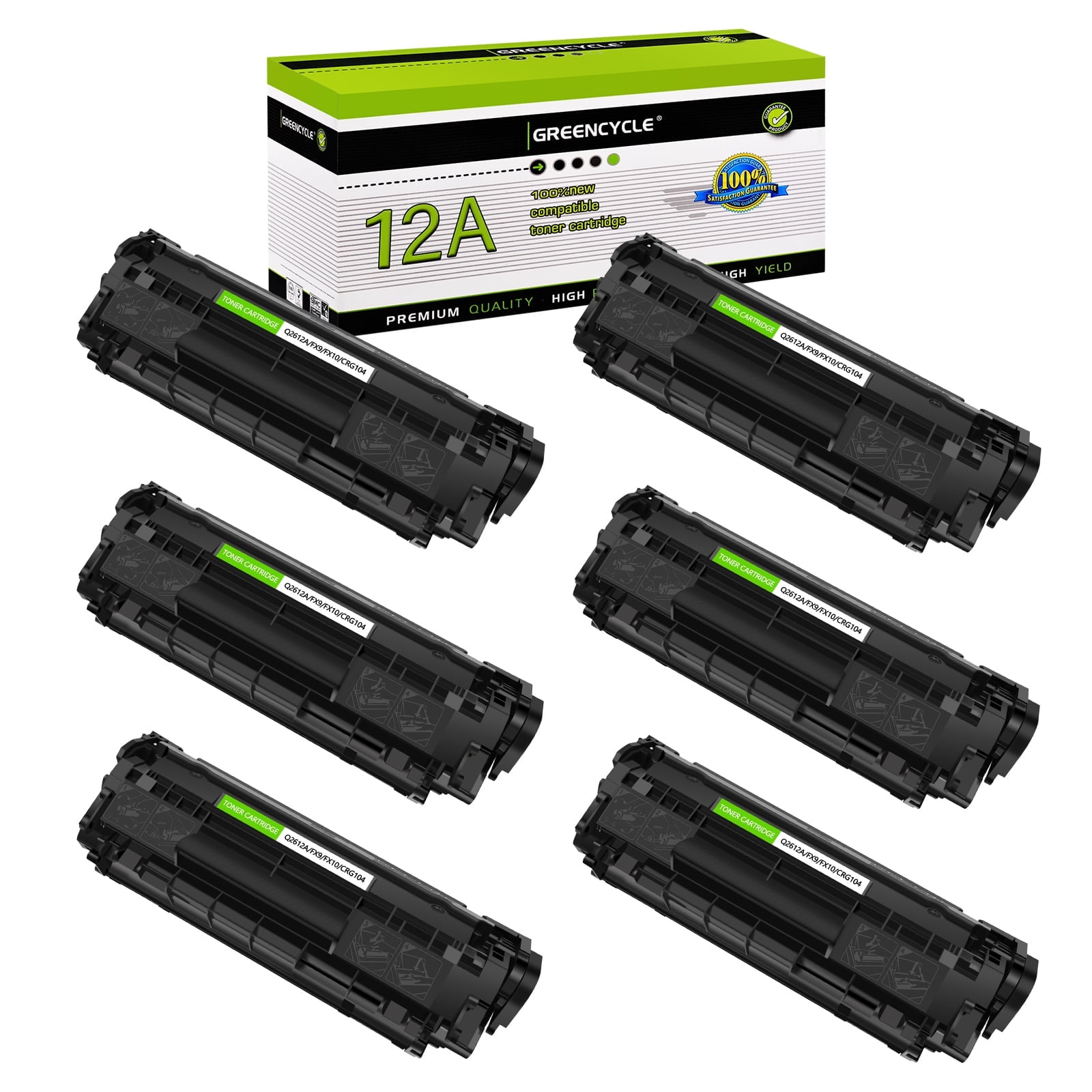 GREENCYCLE 6 Pack Compatible for HP 12A Q2612A Black Toner Cartridge ...