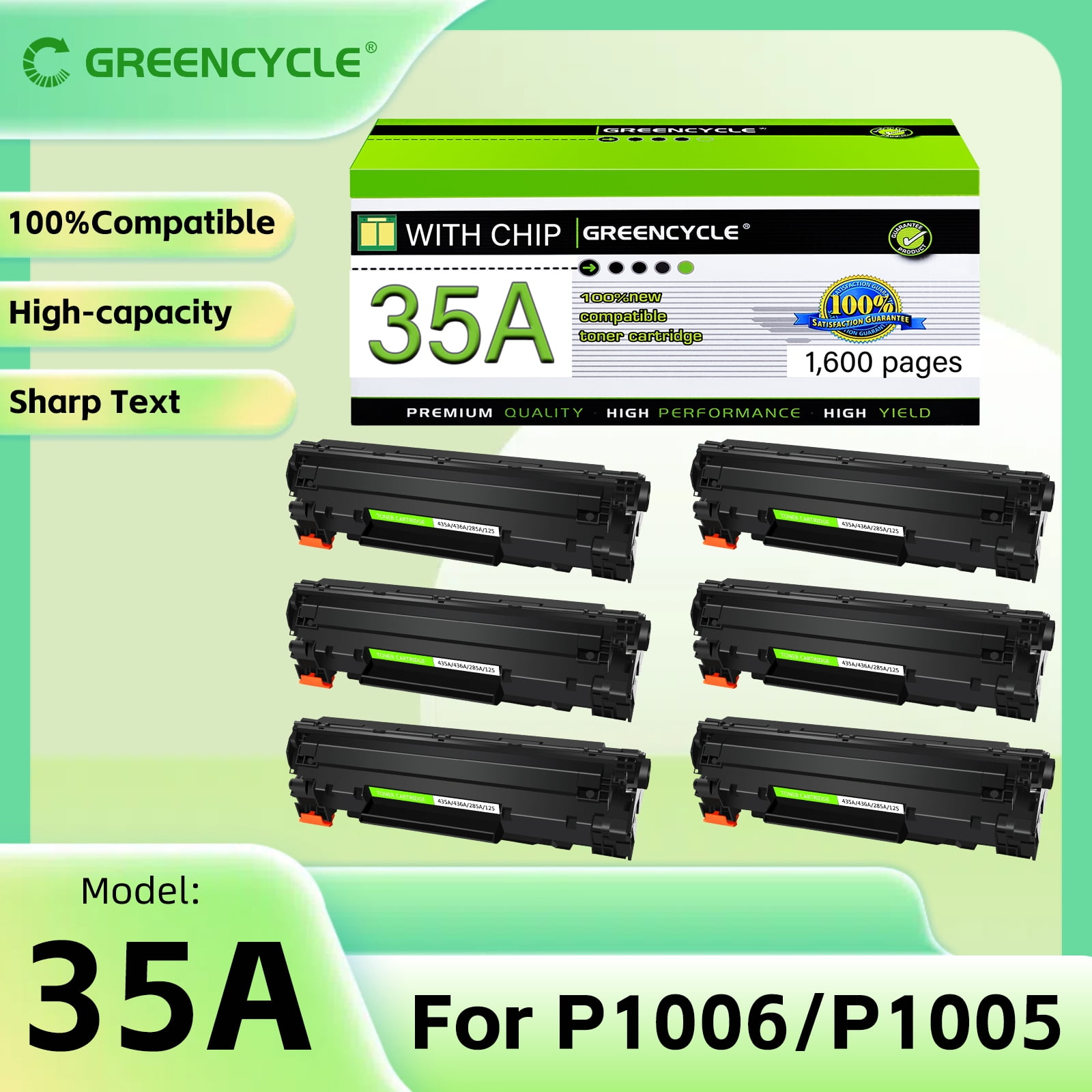 GREENCYCLE 6 Pack Compatible for HP 35A CB435A Black Toner Cartridge ...