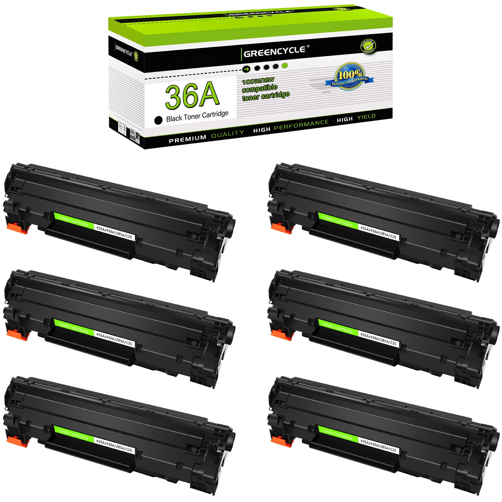 GREENCYCLE 6 Pack Compatible for HP 36A CB436A Black Toner Cartridge ...