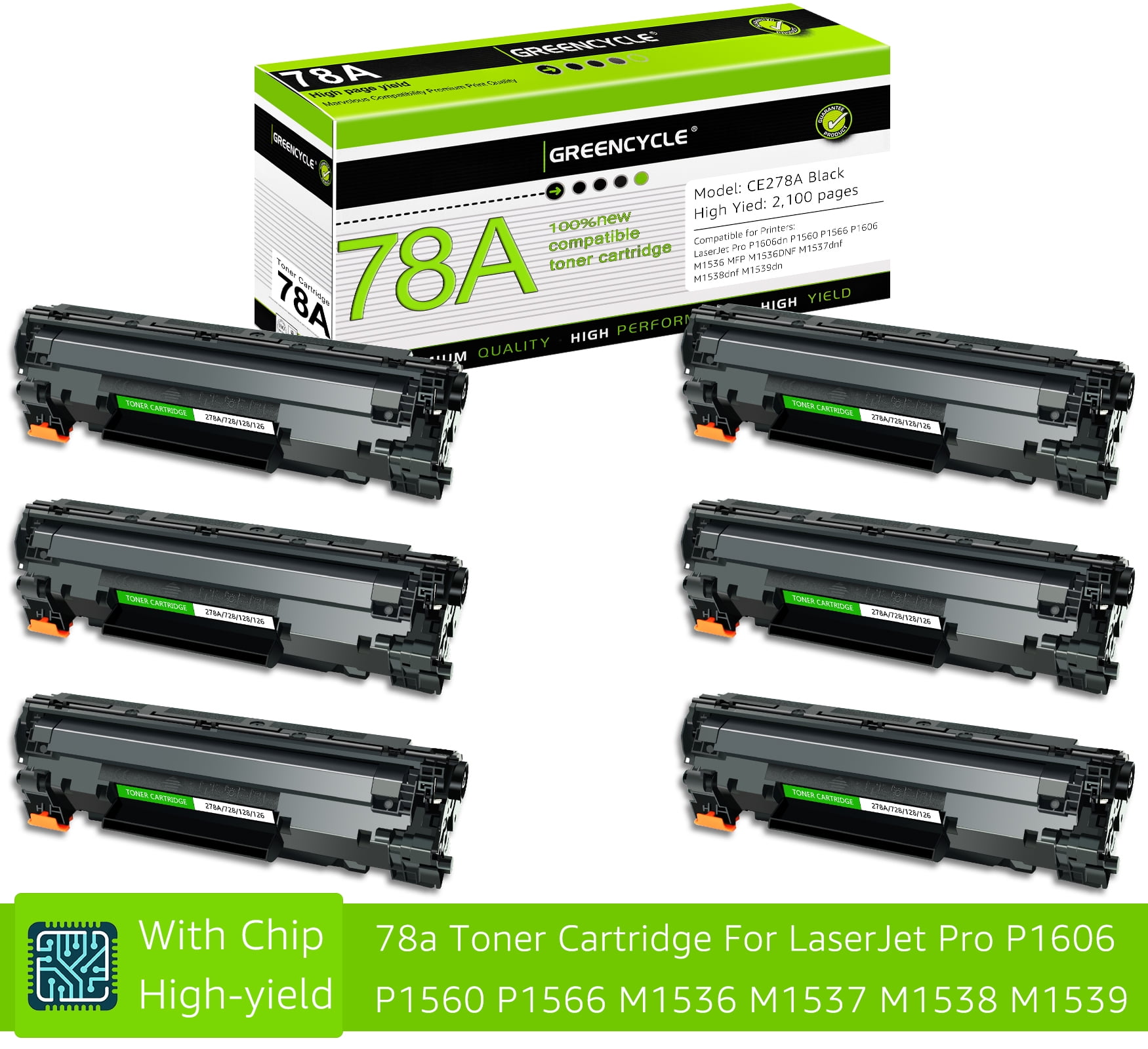 GREENCYCLE 6 Pack Compatible for HP 78A CE278A Black Toner Cartridge ...