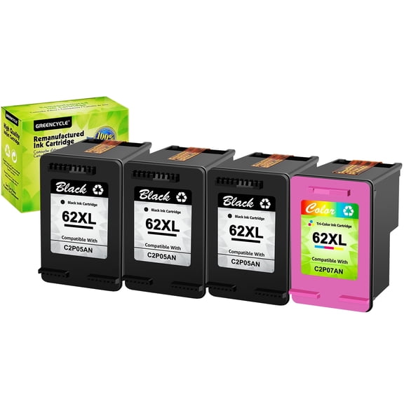 HP 62XL Ink Cartridges High Yield Black and Color for HP Printers