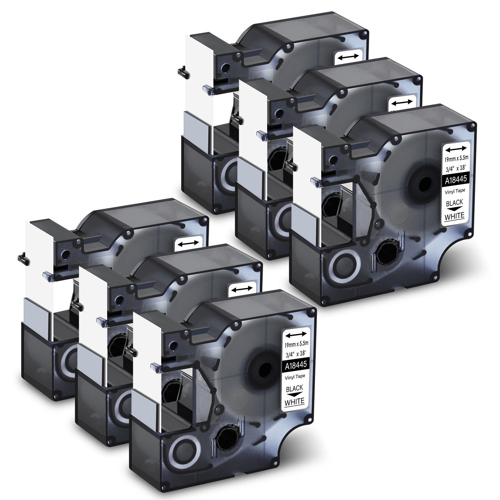 GREENCYCLE 6PK 19mm 3/4'' x 5.5m 18ft Black on White Permanent ...