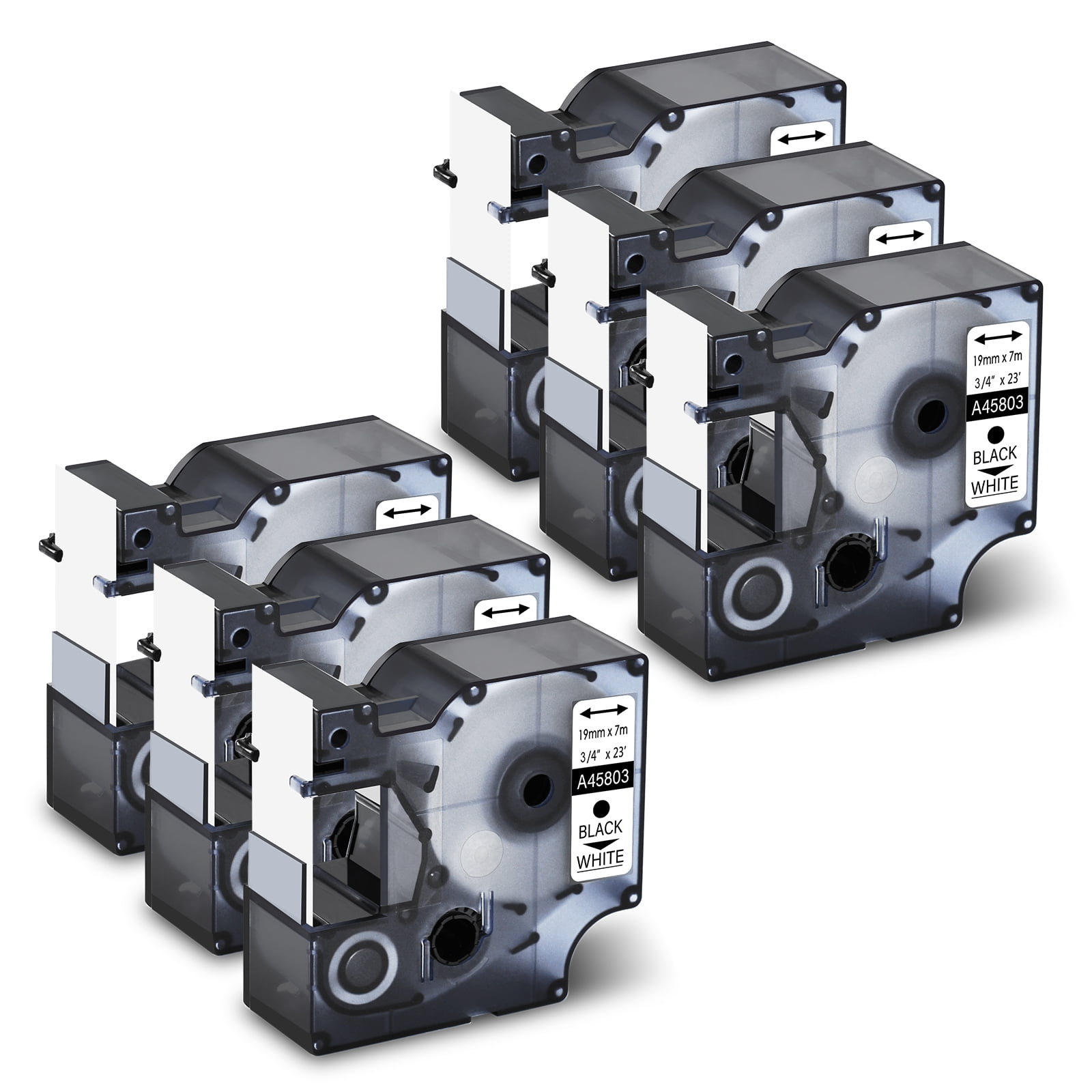 GREENCYCLE 6PK 19mm 7m S0720830 Black on White Label Tape for Dymo D1 45803 LabelManager ...