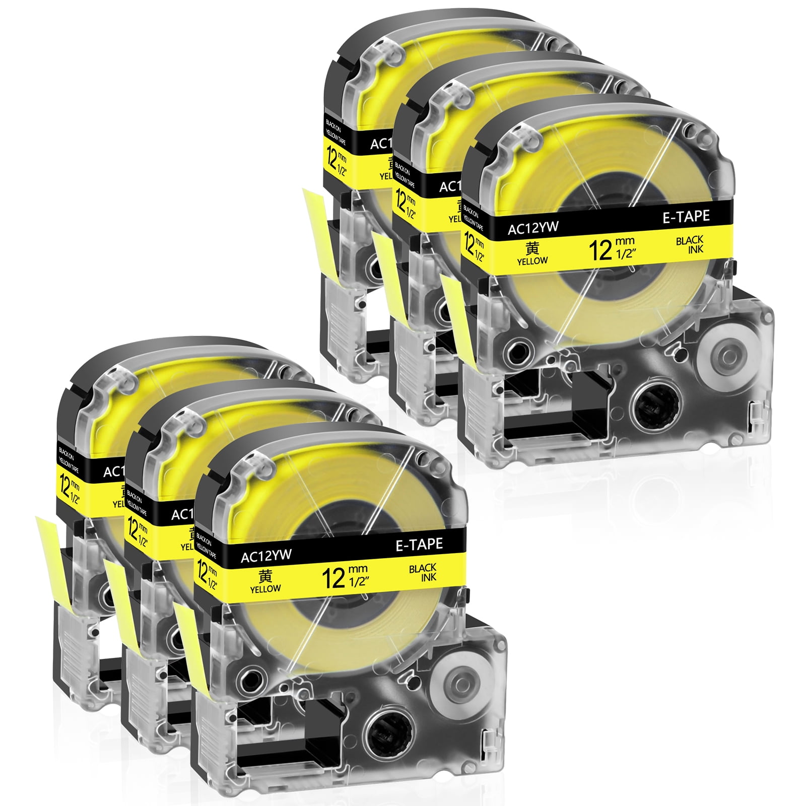 GREENCYCLE 6PK Black on Yellow Label Tape Compatible for EPSON LK-4YBW ...