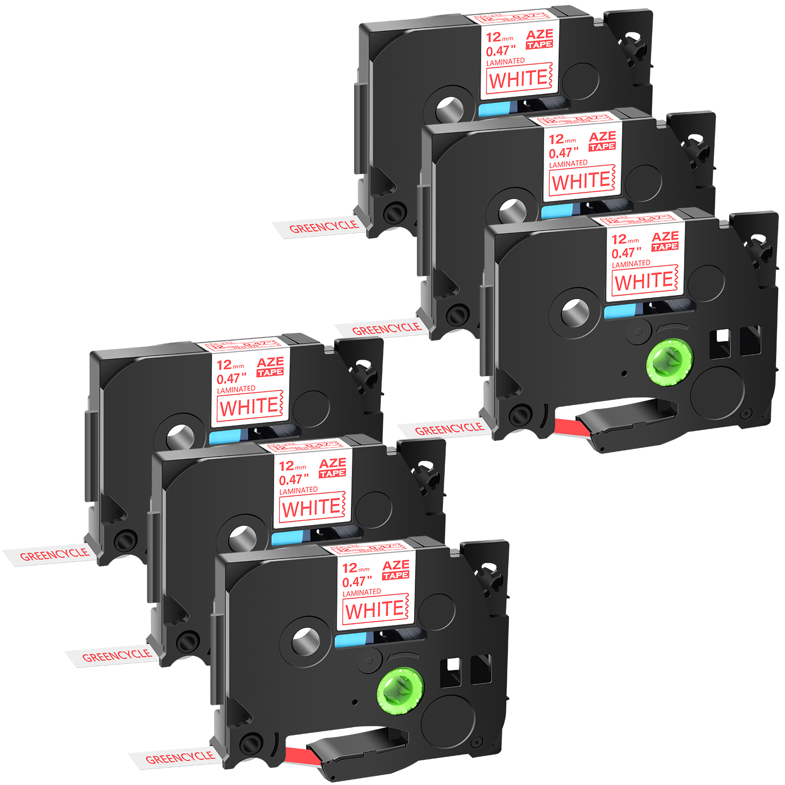 GREENCYCLE 6PK Compatible for Brother P-touch 12mm 8m Red on White TZ ...