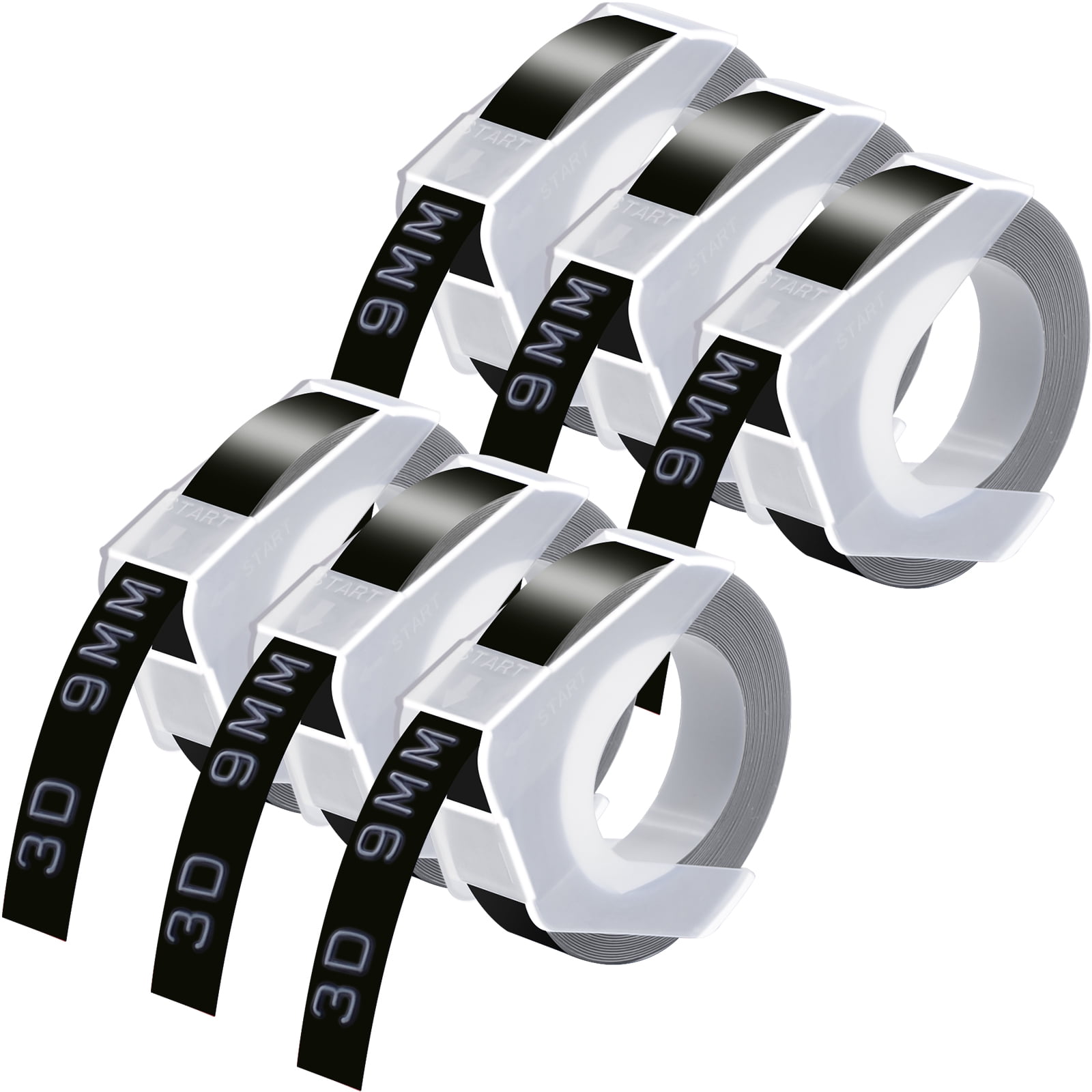 GREENCYCLE 6PK Compatible for Dymo 3D Plastic Embossing Labels 520109 White on Black Label Tape ...