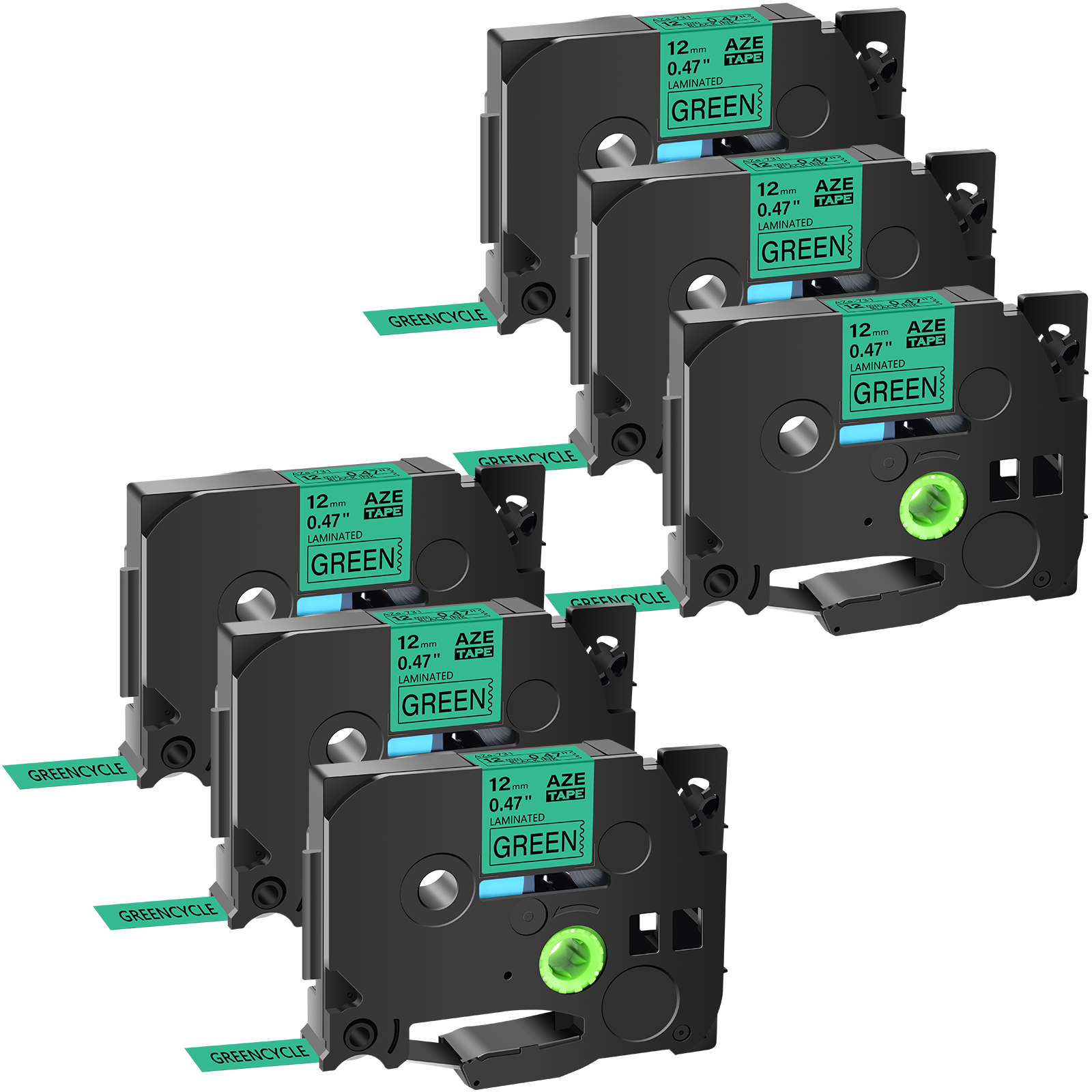 GREENCYCLE 6PK Compatible for Brother P-touch Black on Green 12mm TZ ...