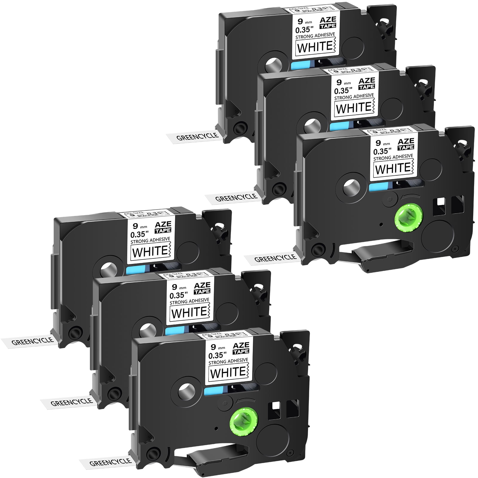 GREENCYCLE 6PK Compatible for Brother P-touch Black on White 9mm TZ TZe ...