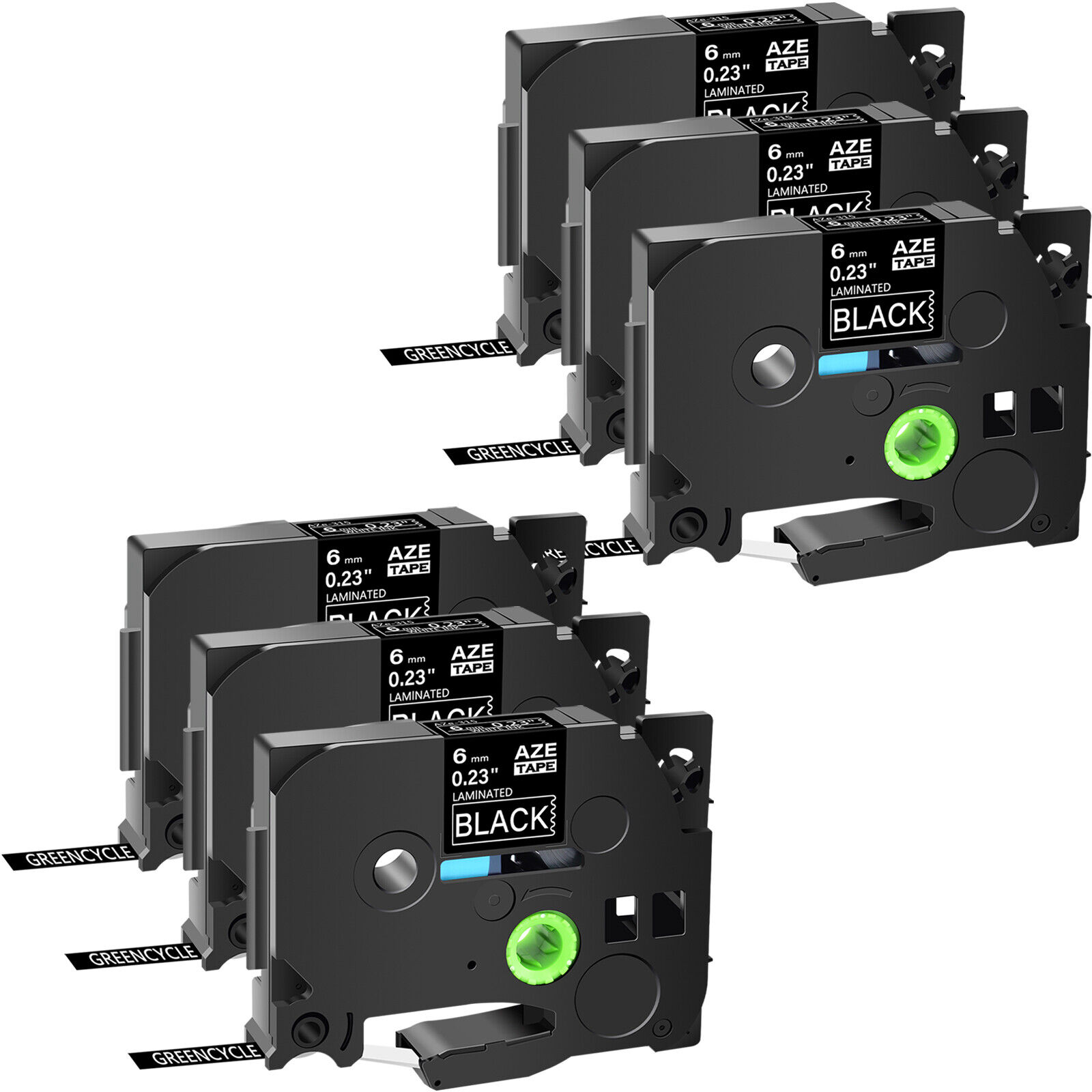 GREENCYCLE 6PK Compatible for Brother P-touch White on Black 6mm 8m TZ ...