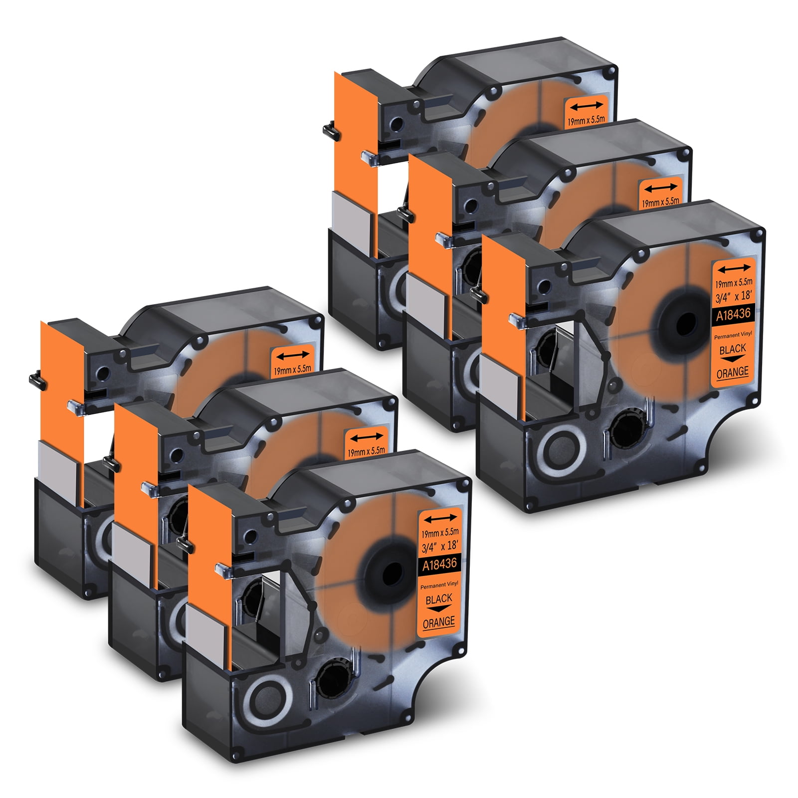 GREENCYCLE 6PK Compatible for DYMO 18436 19mm 5.5m Black on Orange ...