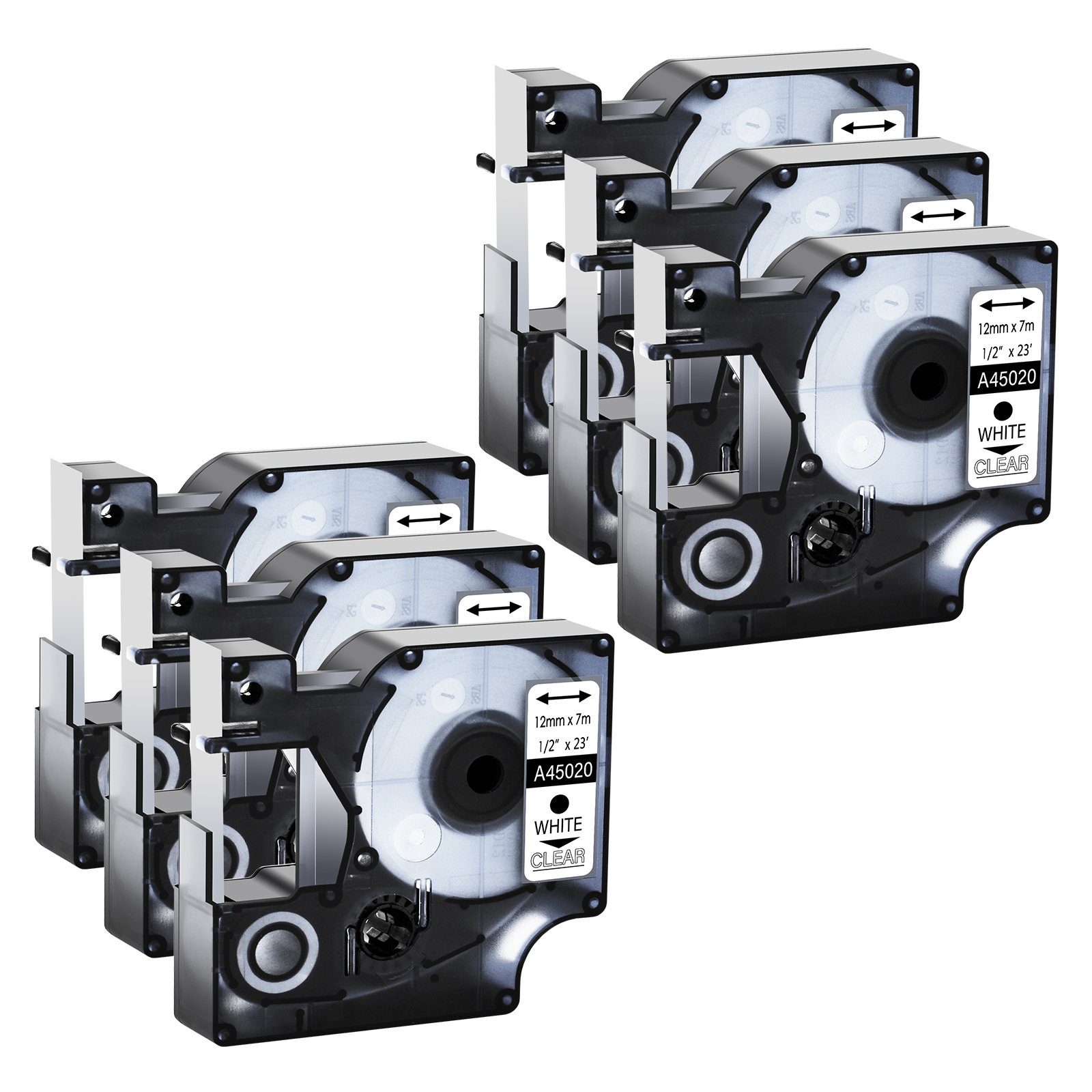 GREENCYCLE 6PK Compatible for DYMO D1 Label Tape 45020 12mm 7m White on Clear for LabelManager ...