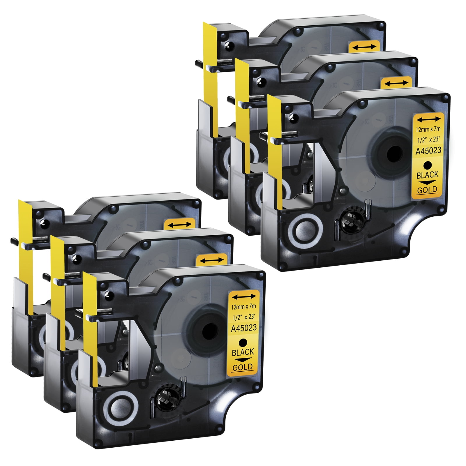 GREENCYCLE 6PK Compatible for DYMO D1 Label Tape 45023 12mm 7m Black on ...