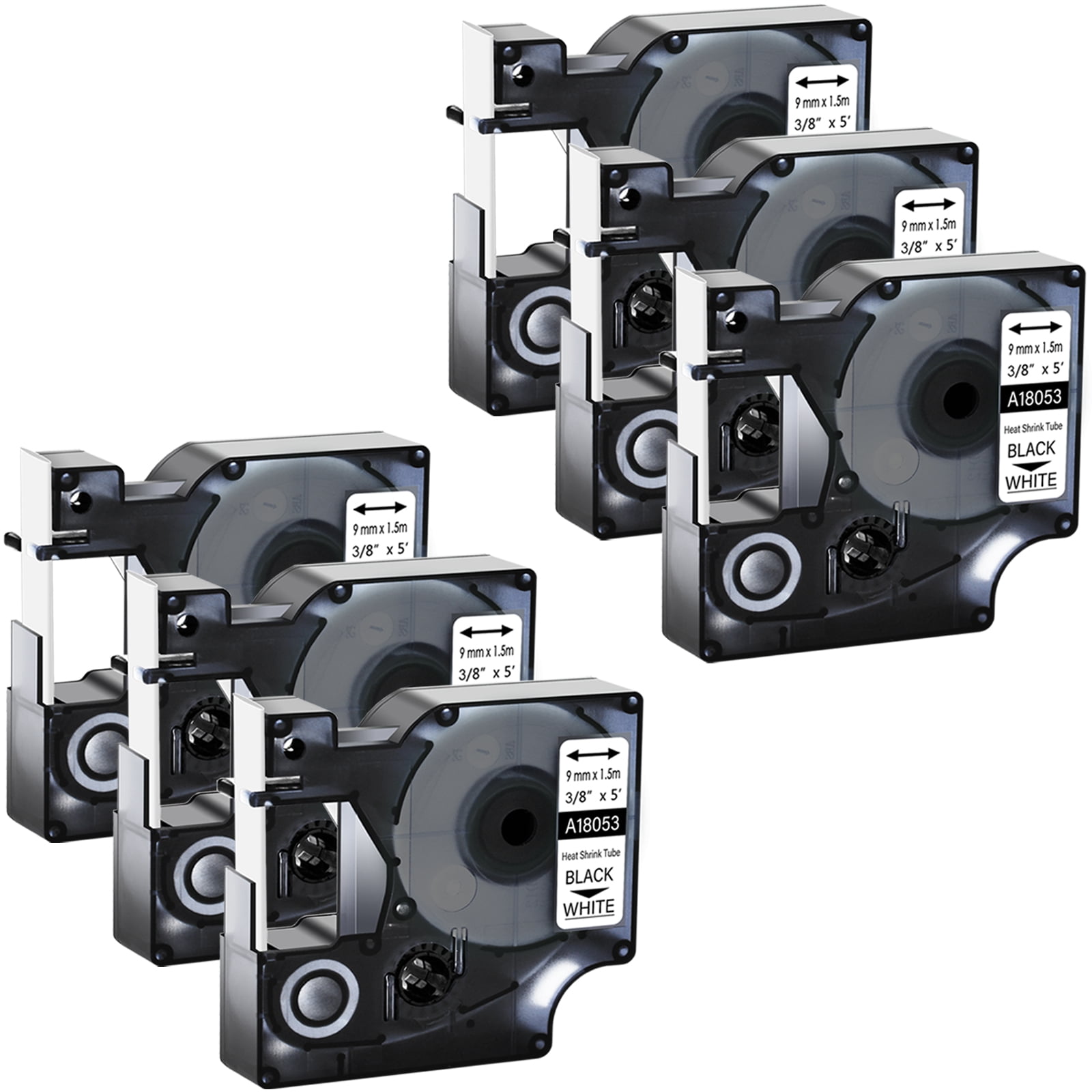 GREENCYCLE 6PK Industrial Rhino Heat Shrink Tubes Compatible for Dymo 18053 Black on White Cable ...