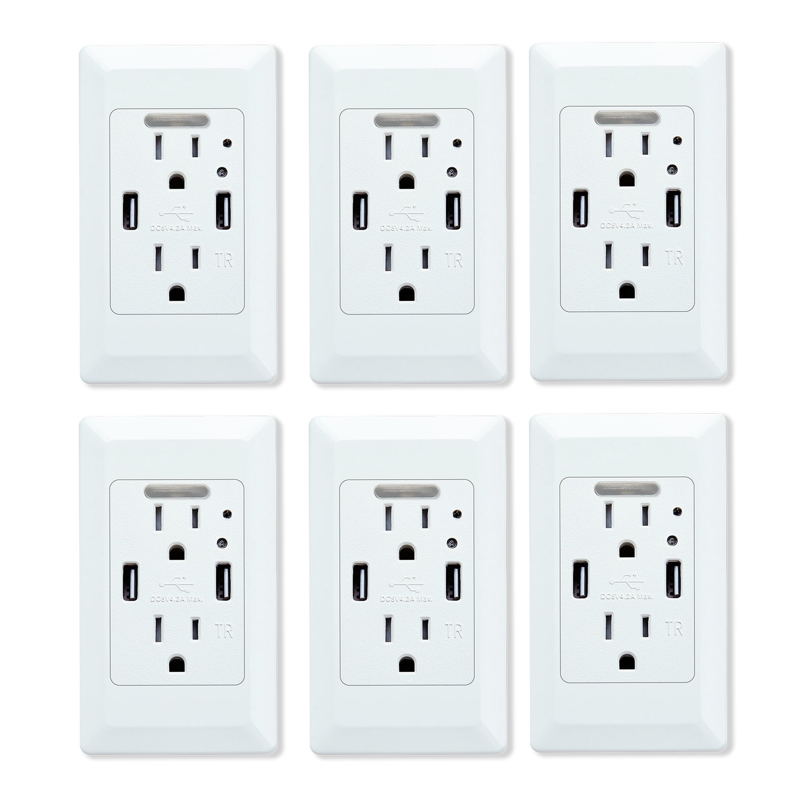 GREENCYCLE 6PK White Dual USB 4.2A Port Electric Wall Charger Power ...