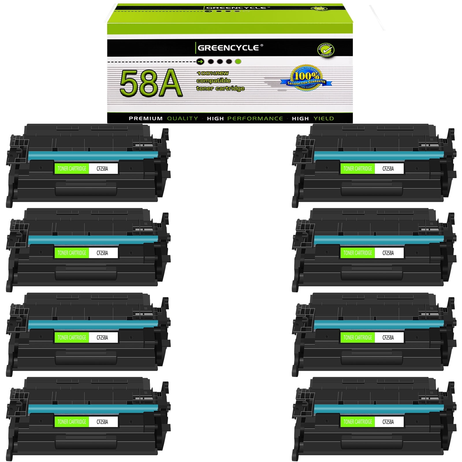GREENCYCLE 8 Pack CF258A (No Chip) Compatible Black Toner Cartridge Replacement for HP 58A ...