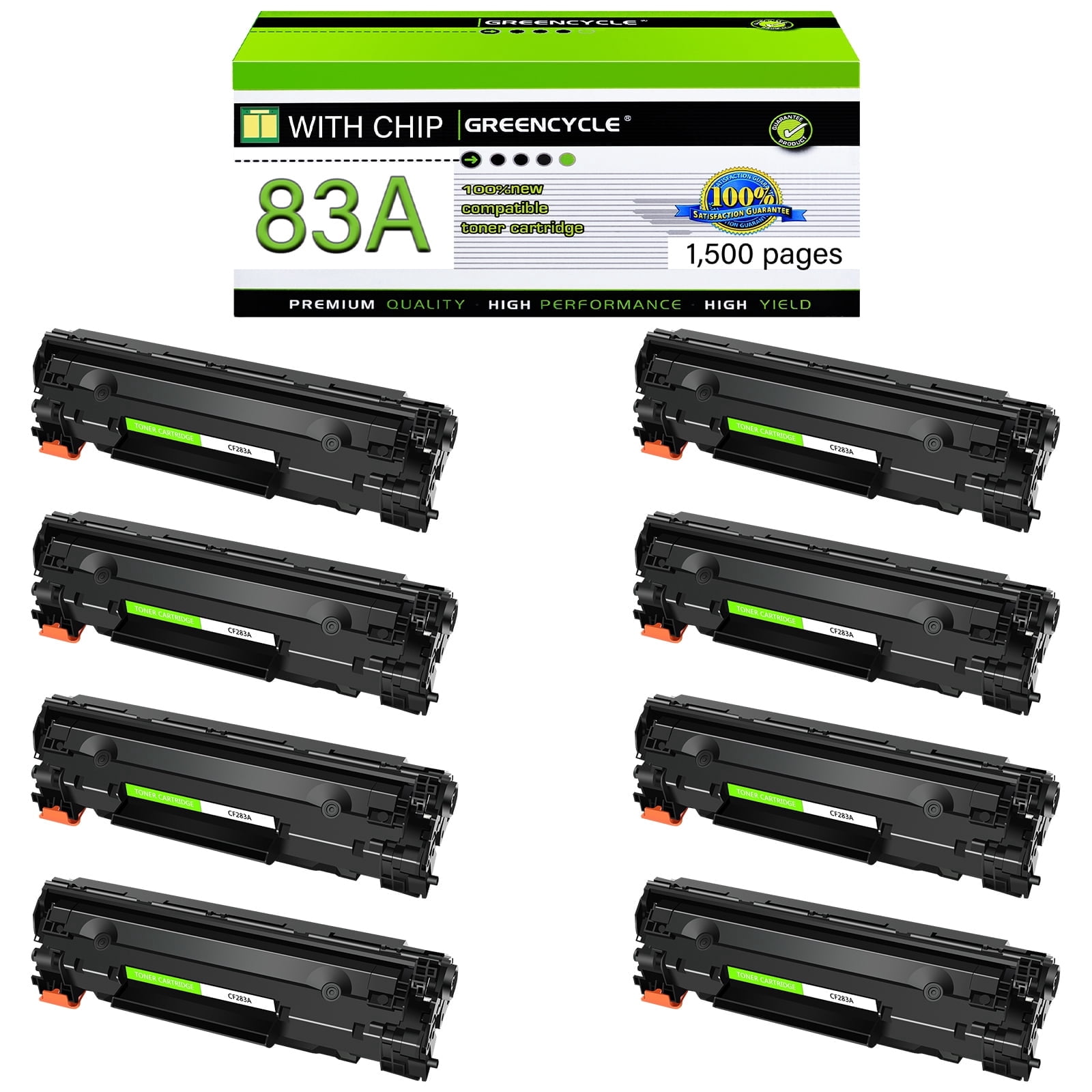 GREENCYCLE 8 Pack Compatible Black Toner Cartridge Replacement for 83A ...