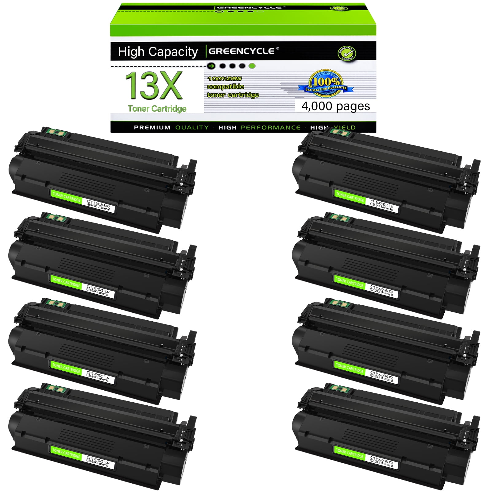 GREENCYCLE 8 Pack Compatible for HP 13X Q2613X 13A Q2613A Black Toner ...